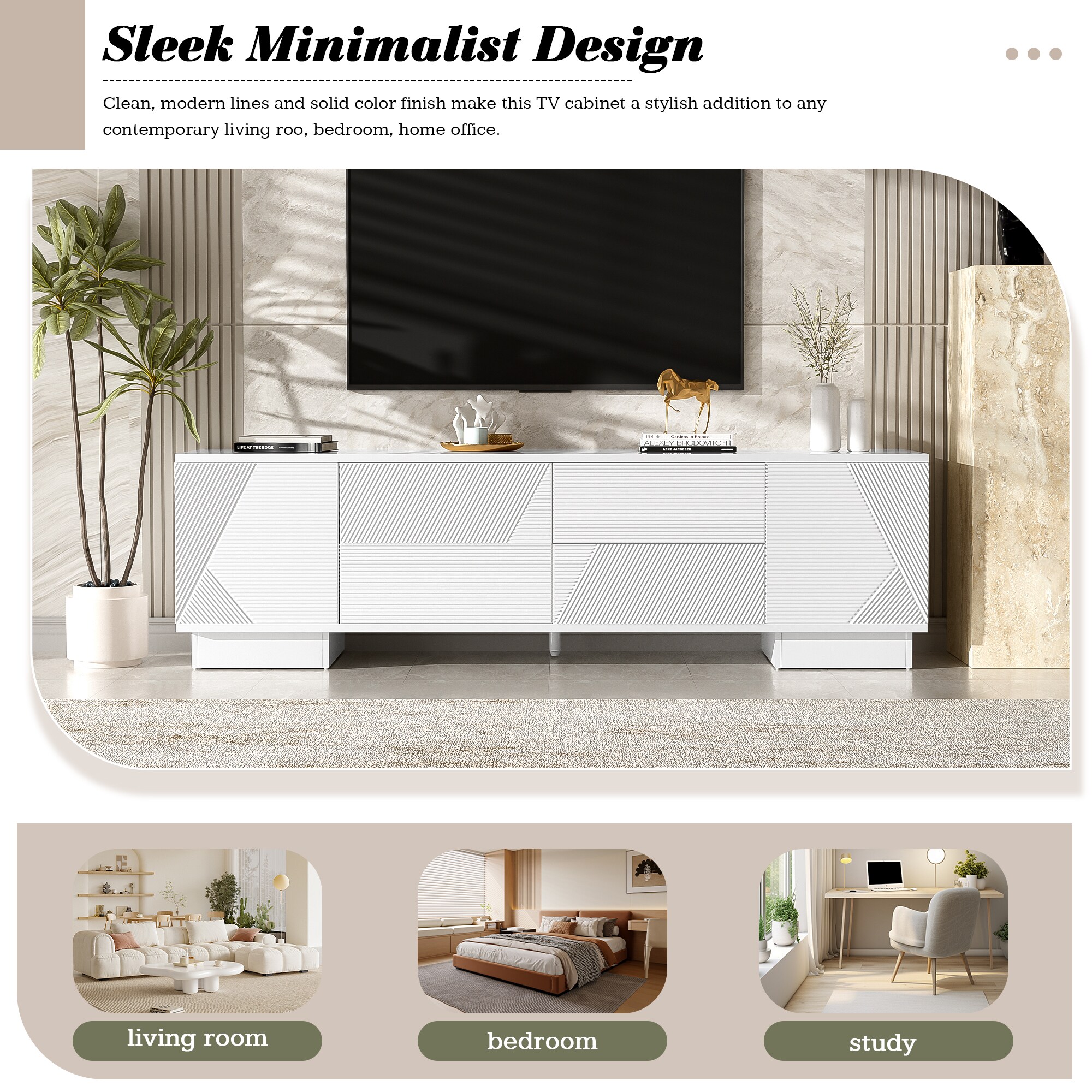 Afoxsos 70.8 inch Modern TV Stand for TVs up to 75 in MDF Media Console ...