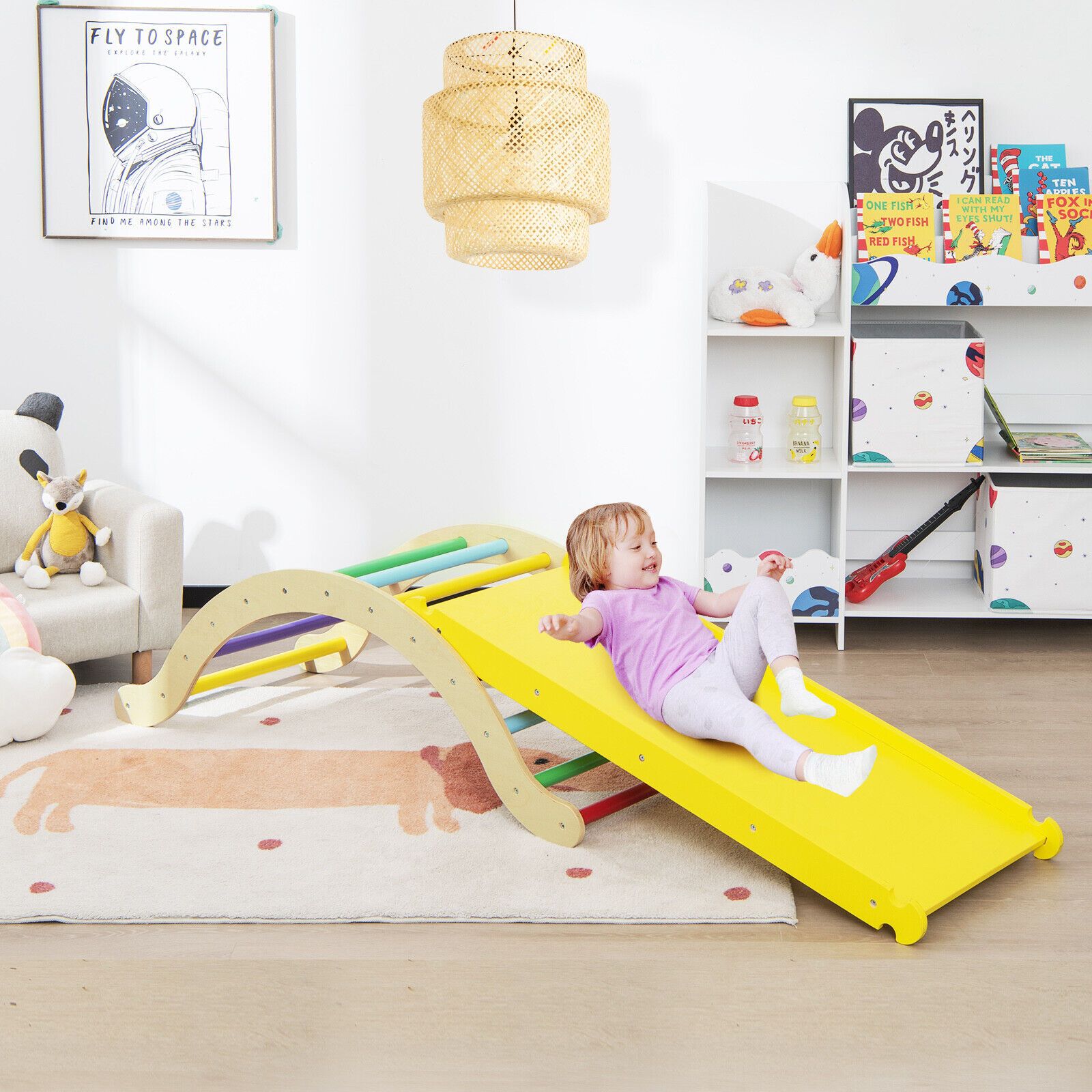 Slickblue Kids Climbing Arch Ladder Set with Slide Ramp and Rocking ...