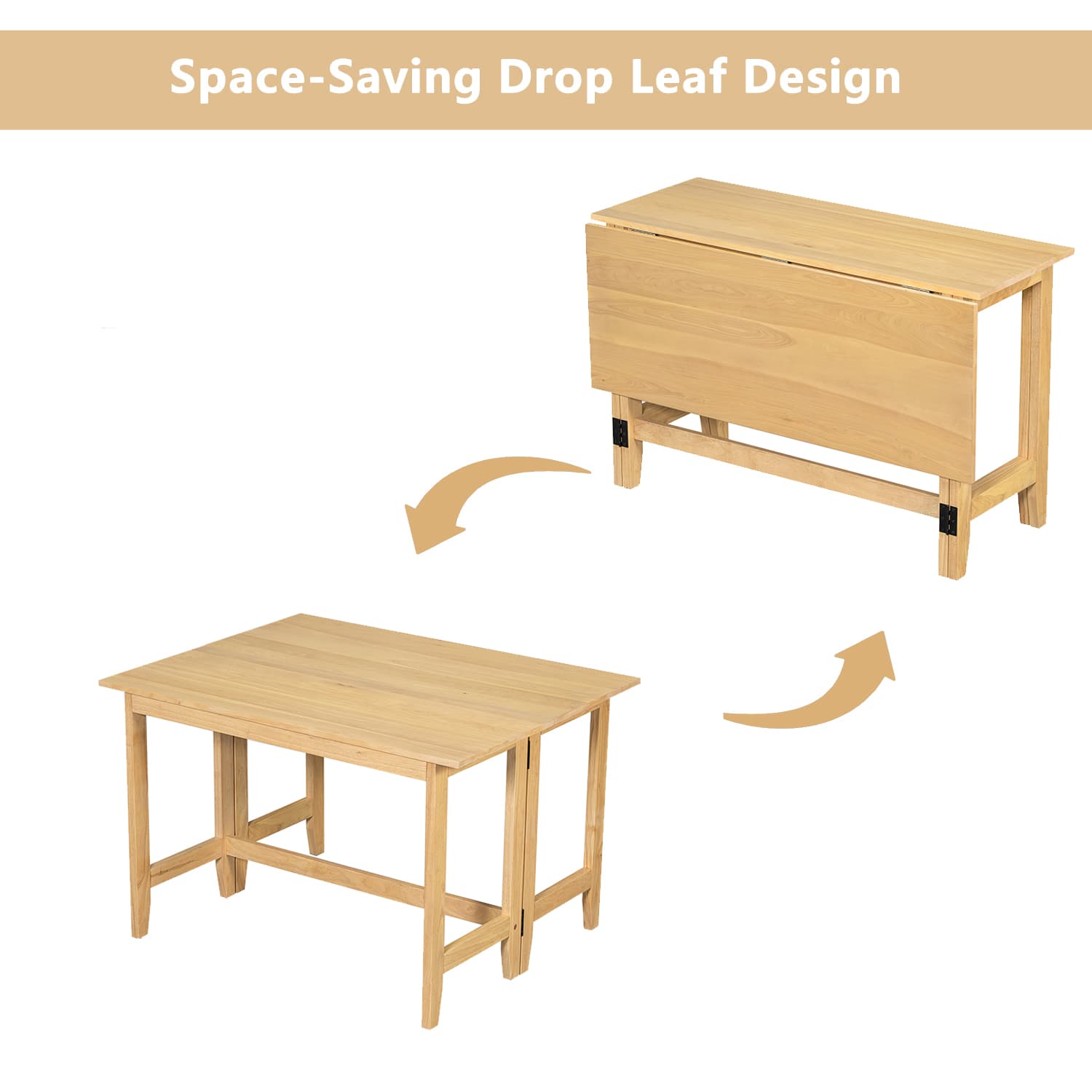 Vynxaria Farmhouse Wood Extendable Dining Table with Drop Leaf Natural ...