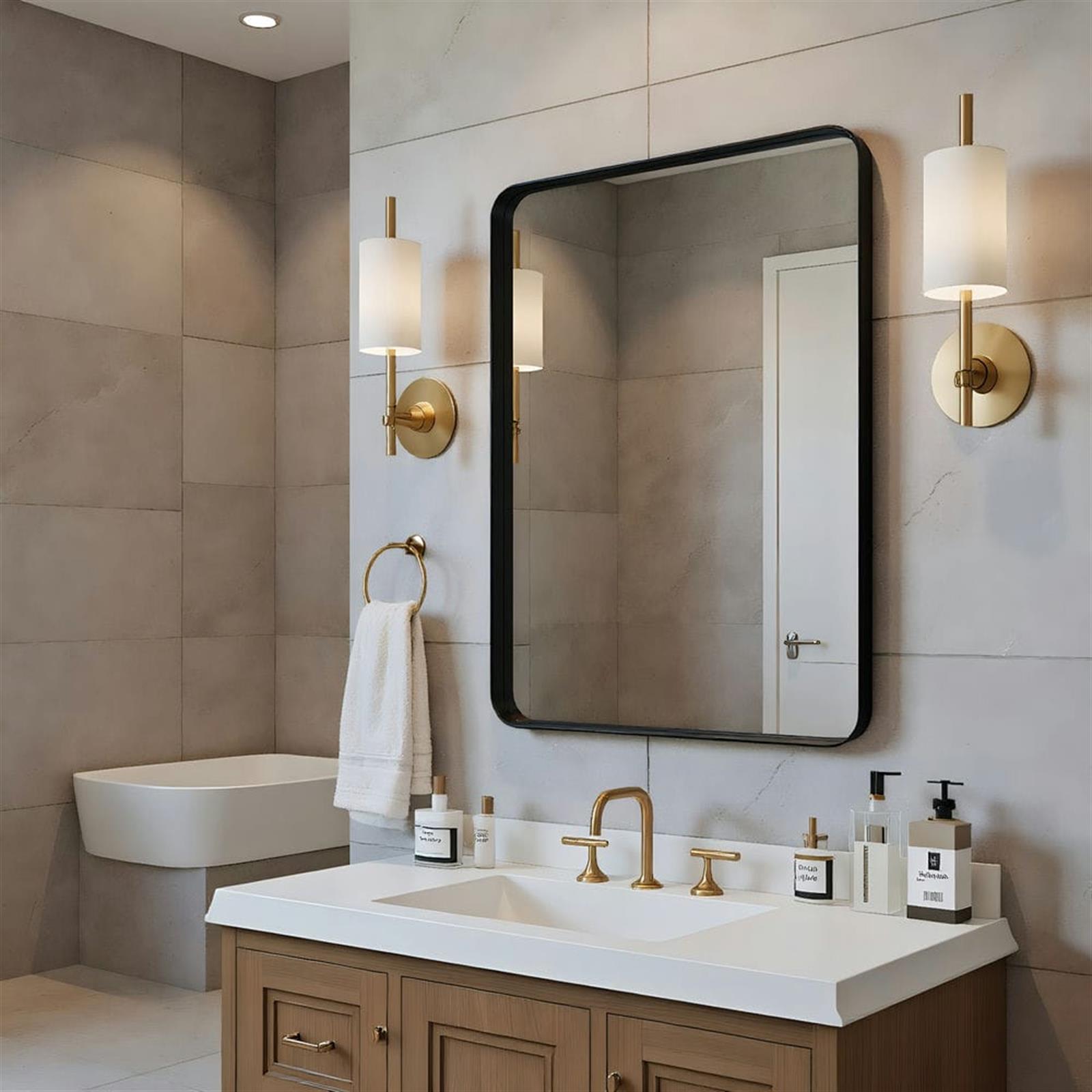 Choco Moon Small Rectangle Wall Mirror Rounded Corners Sturdy Metal ...