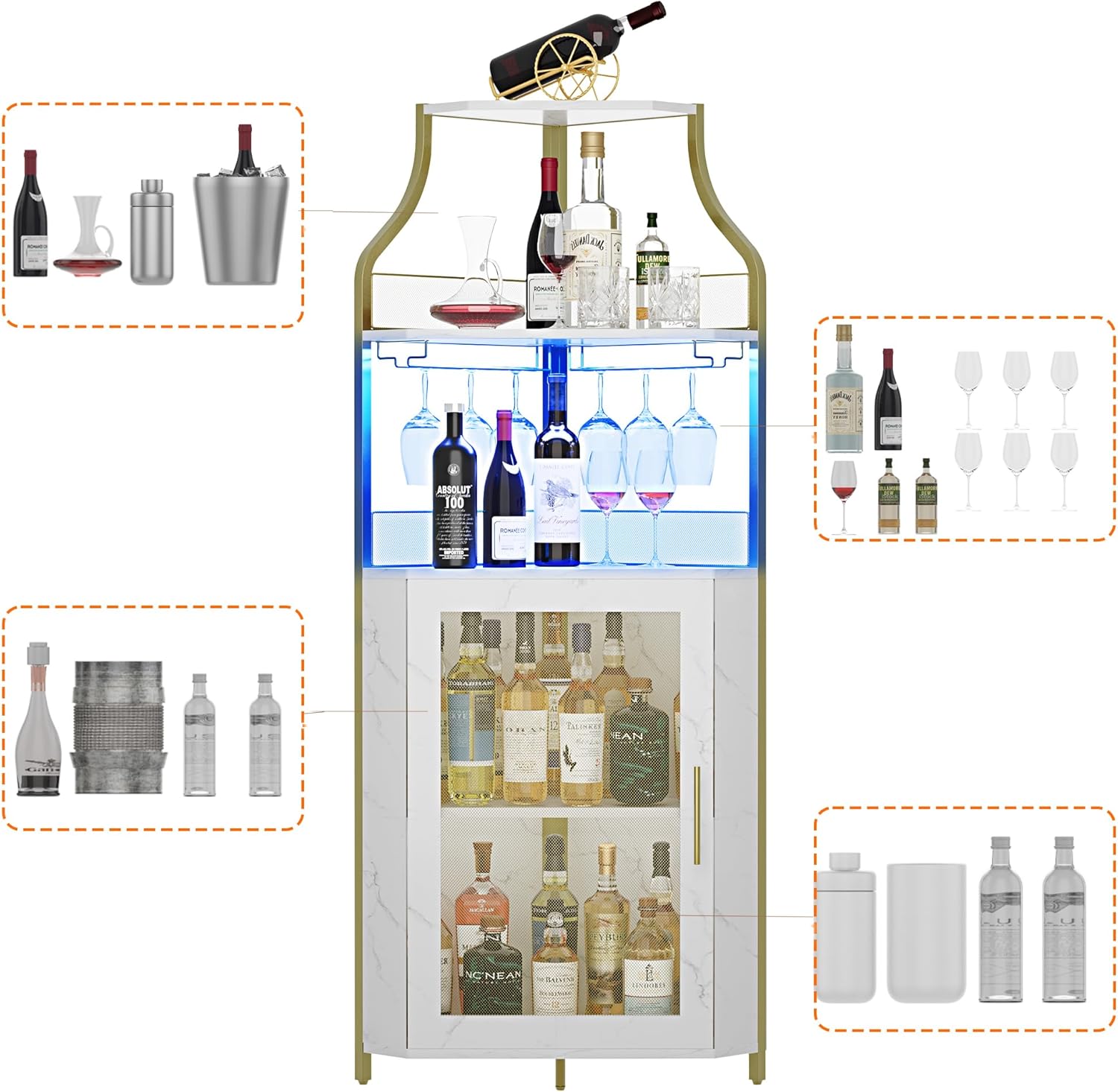 Garvee Corner Bar Wine Cabinet with LED Lights 5 Tier Industrial Wine ...