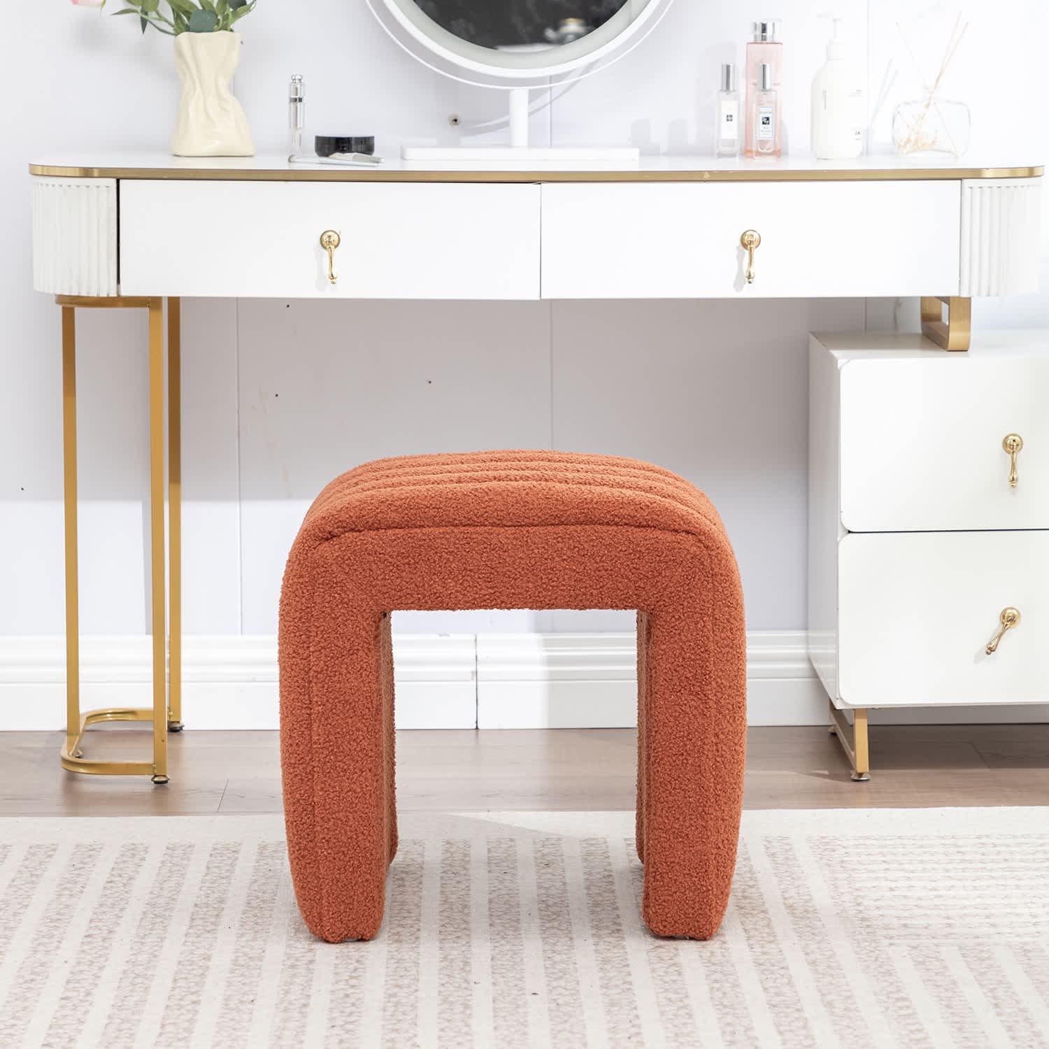 SEYNAR Modern Glam Teddy Velvet Upolstered U-Shaped Ottoman in the ...