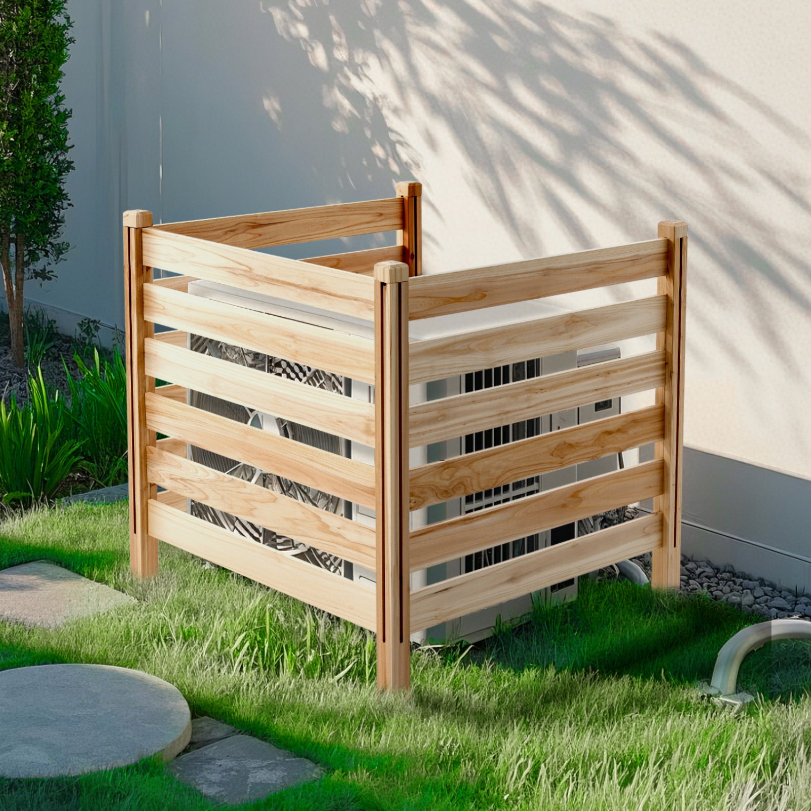 GIVIMO 3 Panel Wood Privacy Fence Screen 38 in W x 36 in H Slatted ...