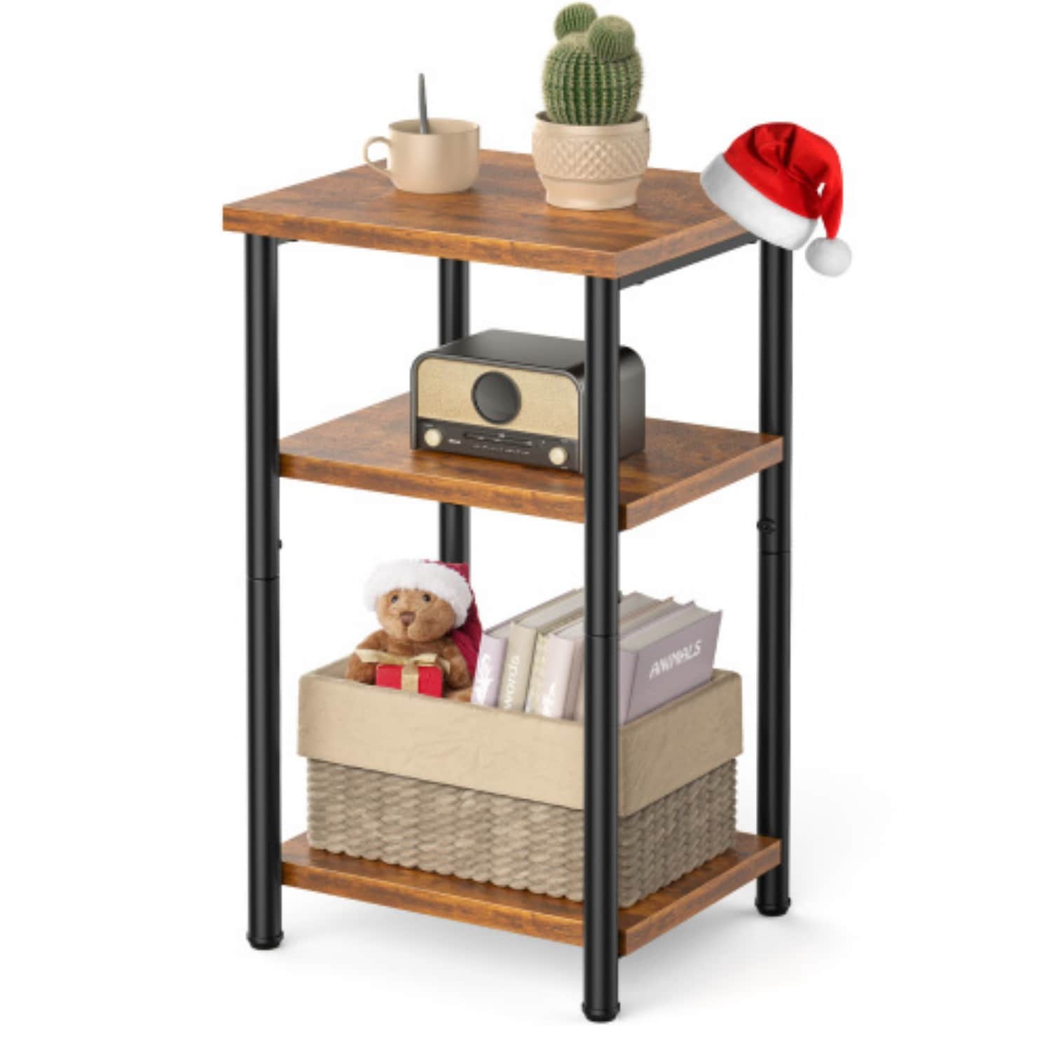 LUCKY ONE Brown 3-Tier End Table with Adjustable Feet - Space-Saving in ...