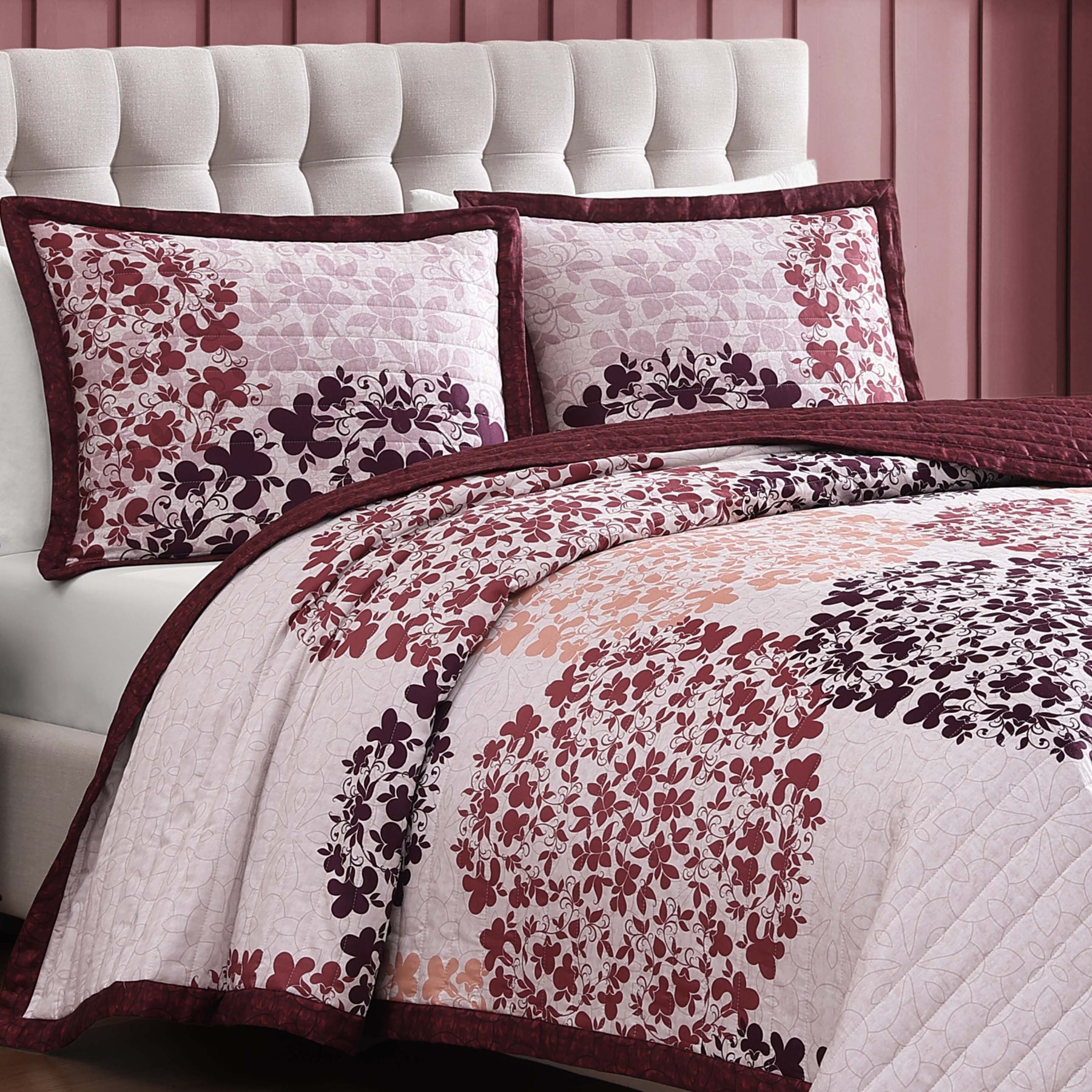 BEBEJAN Rosewood Harmony 3 Piece Queen Size Reversible Quilted Coverlet ...