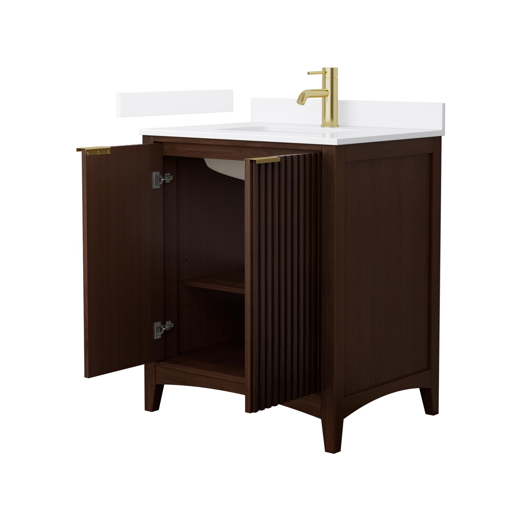 Wyndham Collection Palmilla 30-in Dark Walnut with Brushed Gold Trim ...