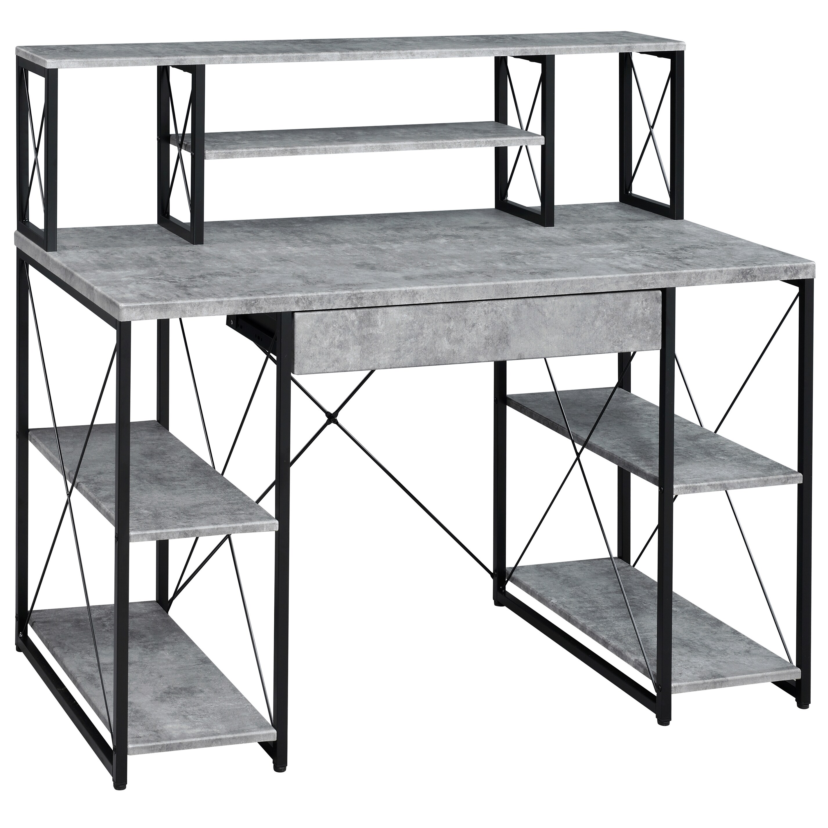 Blisstyle Grey and Black Office Desk with Open Shelves and Hutch Office ...