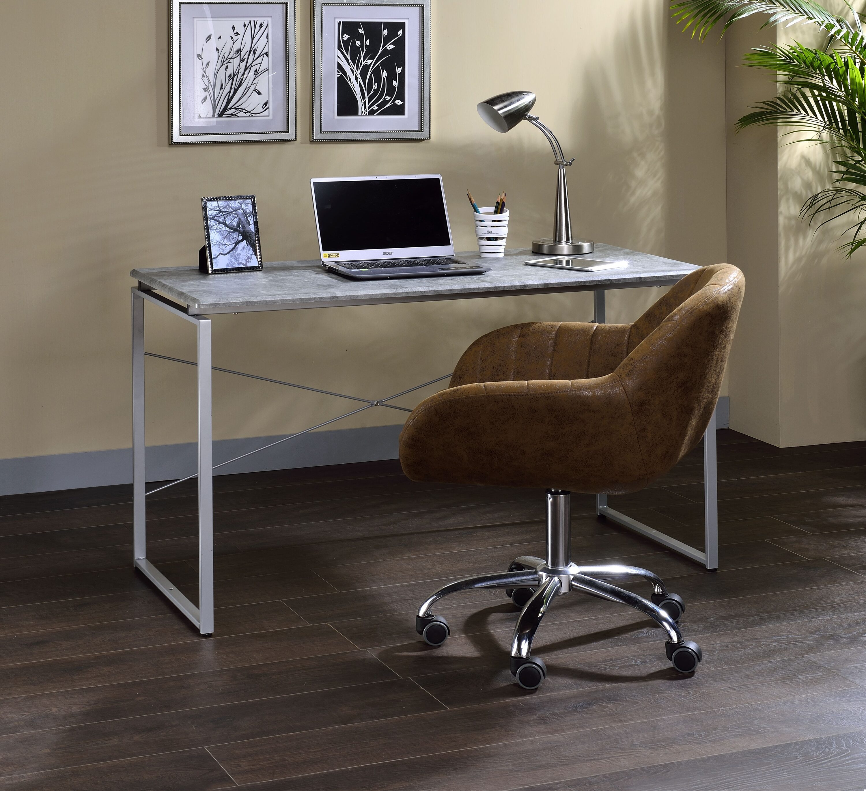 Huluwat Metal Frame Writing Desk 1pc Wooden Home Office Furniture Faux ...