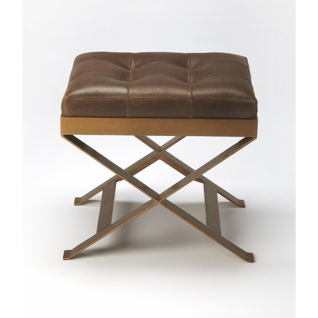 HomeRoots Modern Medium Brown Faux Leather Rectangle Ottoman in the ...