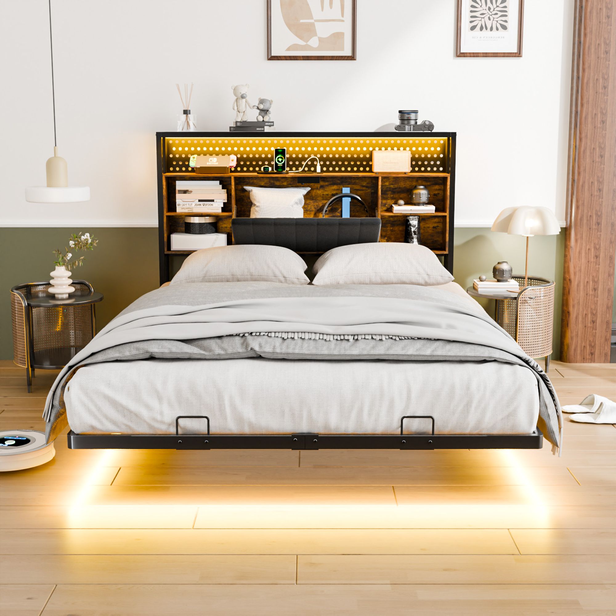Winado Floating Bed Frame Full Size with Storage Headboard Metal ...