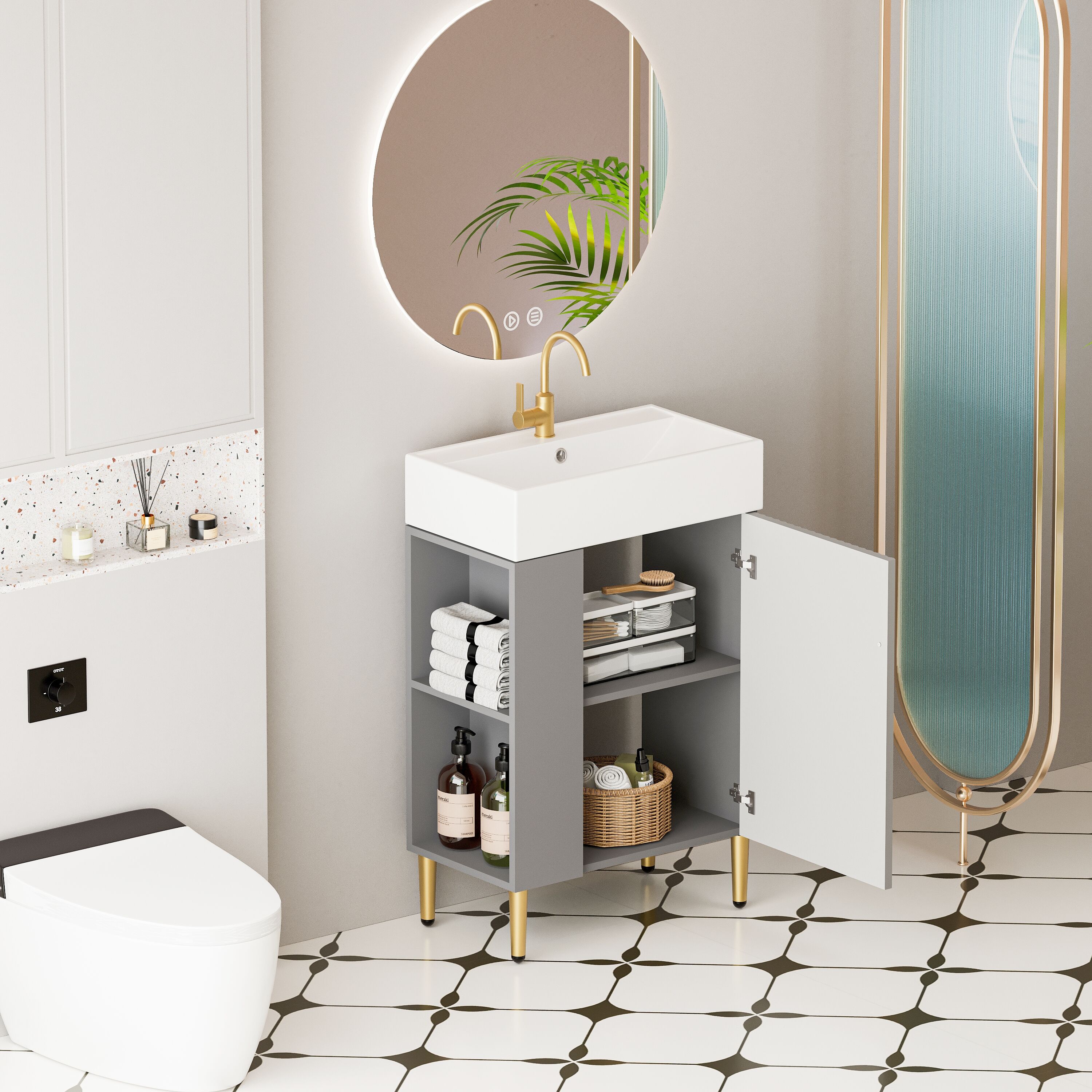 GDFStudio Hudson 21.6 in. Modern Cloakroom Bathroom Vanity with Ceramic ...