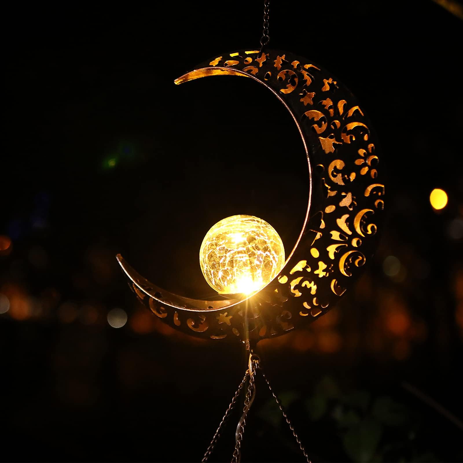 Misopily Solar Wind Chimes 40 Inch Outdoor Crackle Glass Ball LED Moon ...