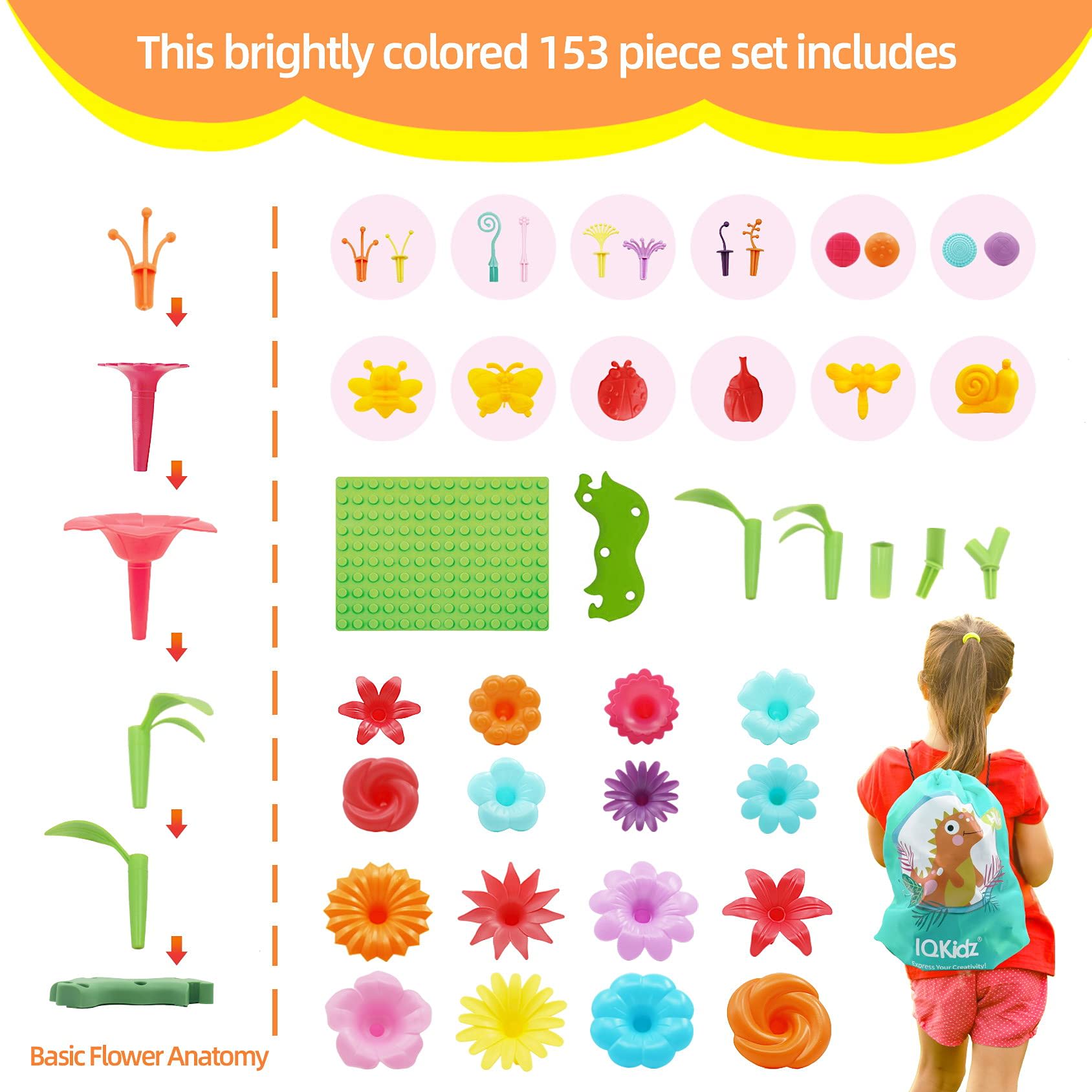 Etokfoks 153 Piece Flower Garden Building Toy Set for Kids Ages 3 to 6 ...