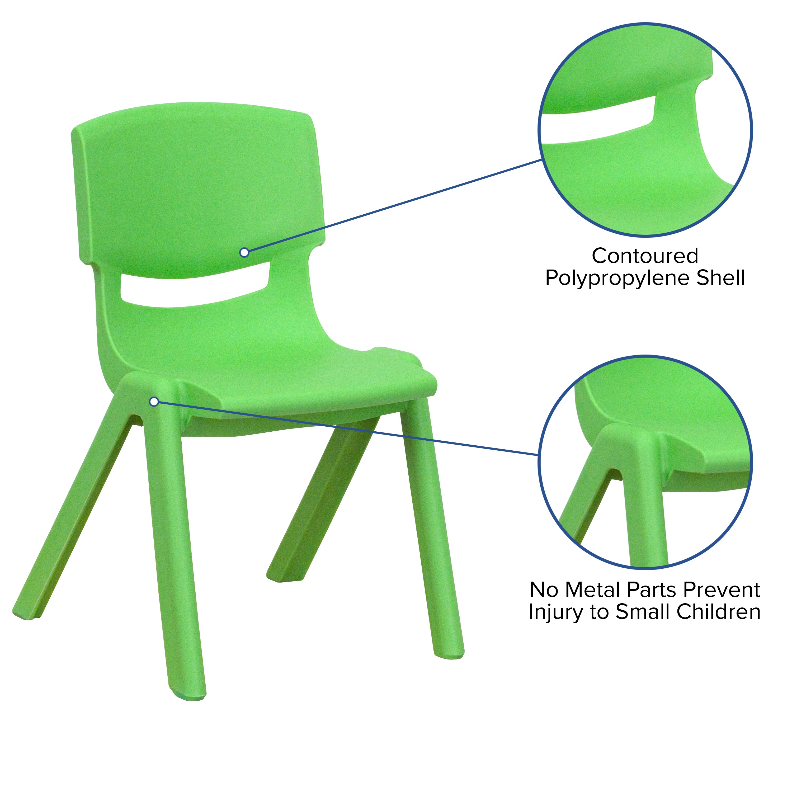 Emma + Oliver 4 Pack Green Plastic Stack School Chair with 12-in Seat Height - Kids Chair in the ...