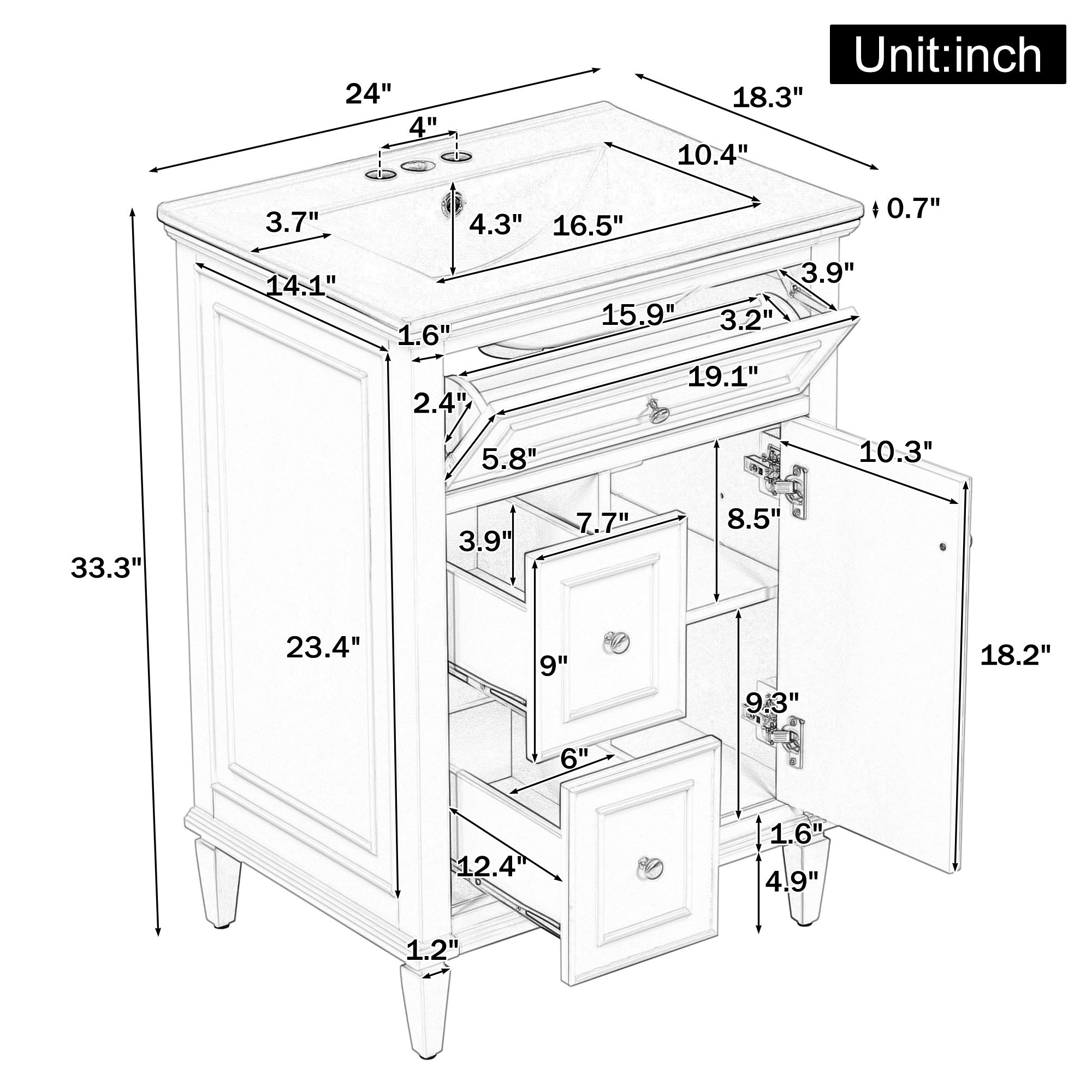 Vanityfus 24-in Bathroom Vanity White Single Sink Combo with Ceramic ...