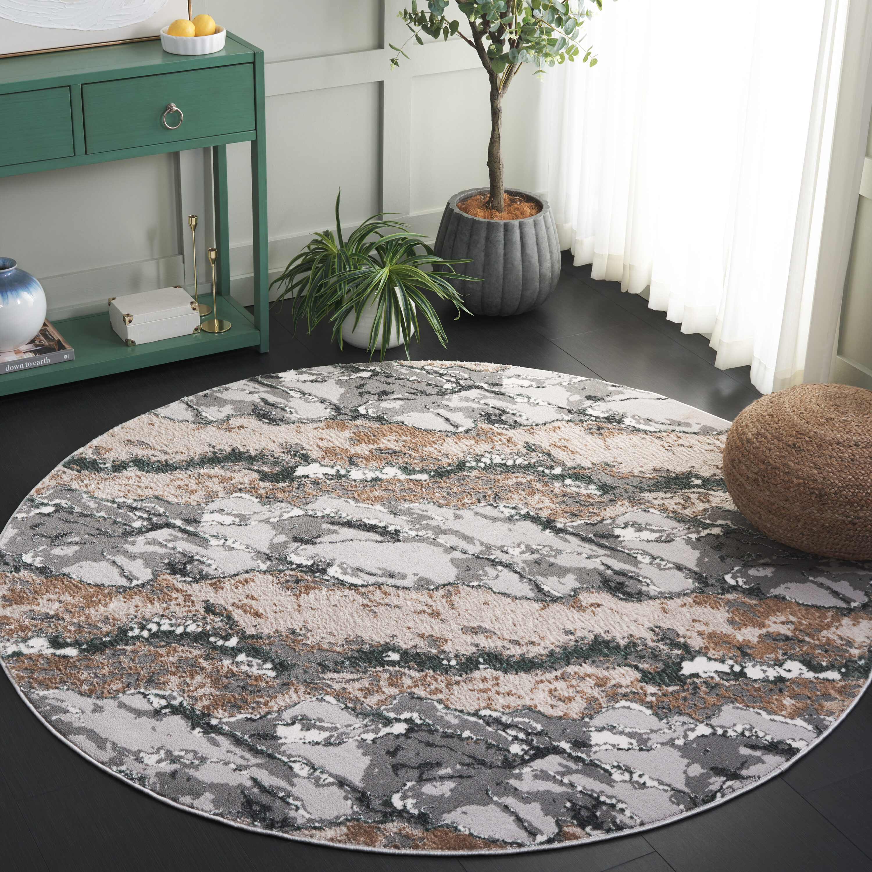Safavieh Alenia 101F Grey/Blue 6ft-7in x 6ft-7in Round Rug in the Rugs ...