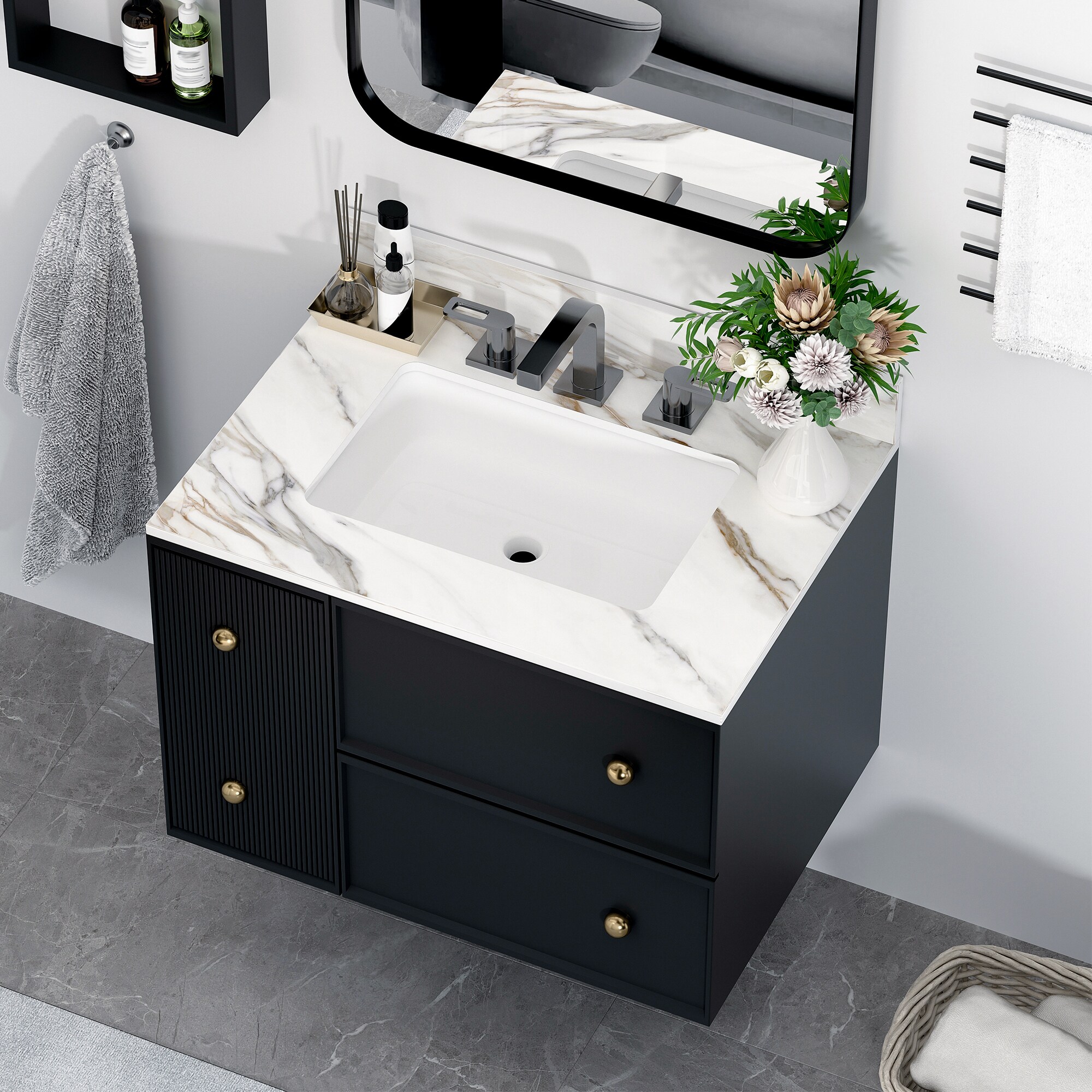 LOVMOR 31 Inch Marble Vanity Top Bathroom Vanity Top with Undermount ...