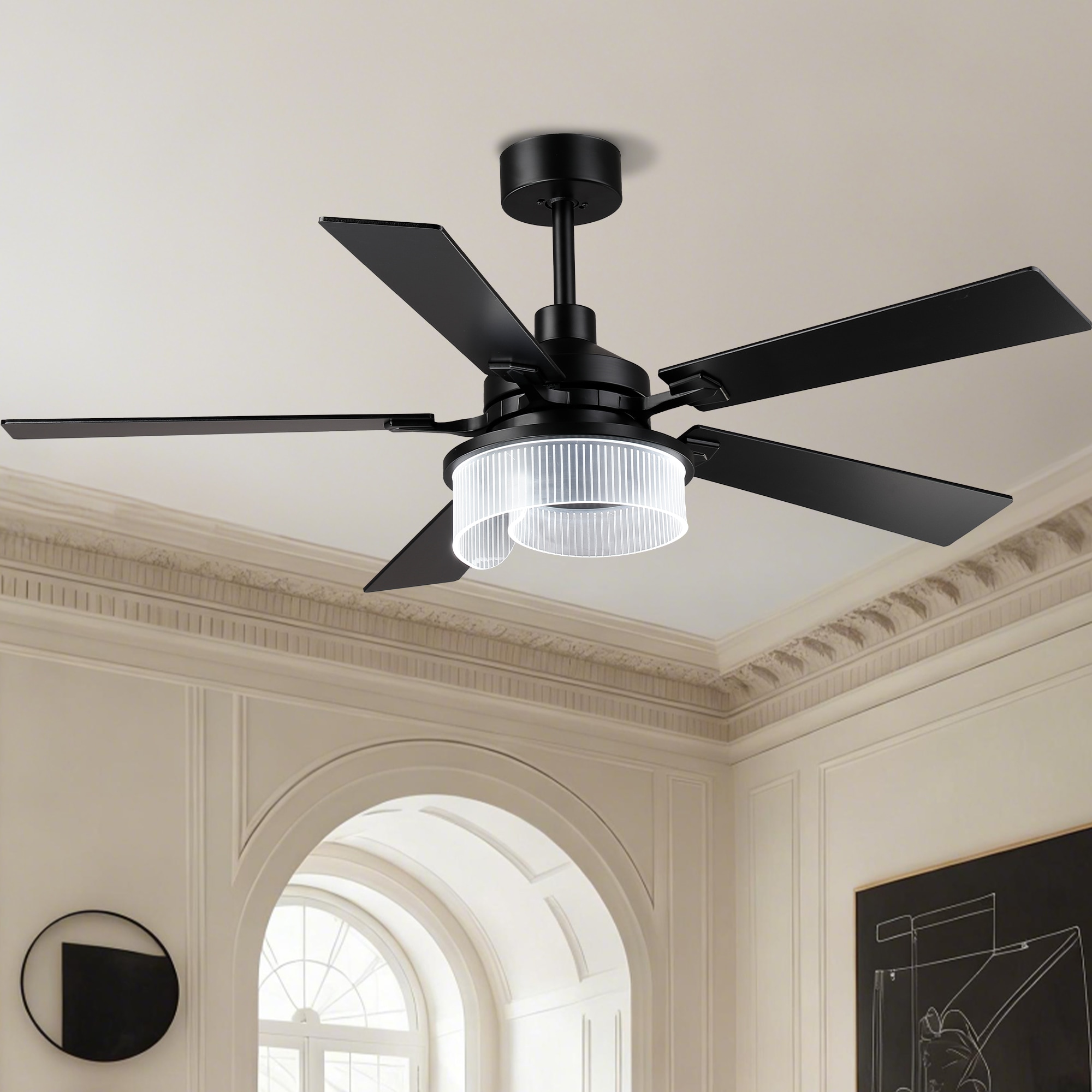 IHOMEadore 52-in Black with Black Blades LED Ceiling Fan With Light and ...