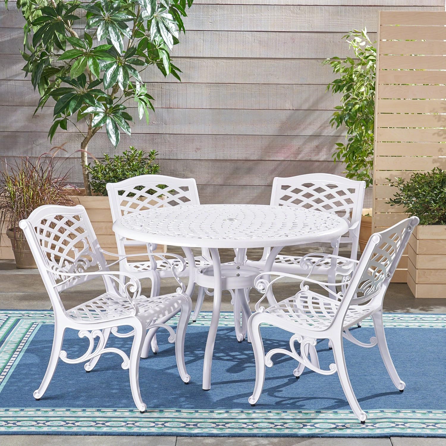AAZJ Patio Dining Set 5 -Piece White Patio Dining Set Aluminum Round ...