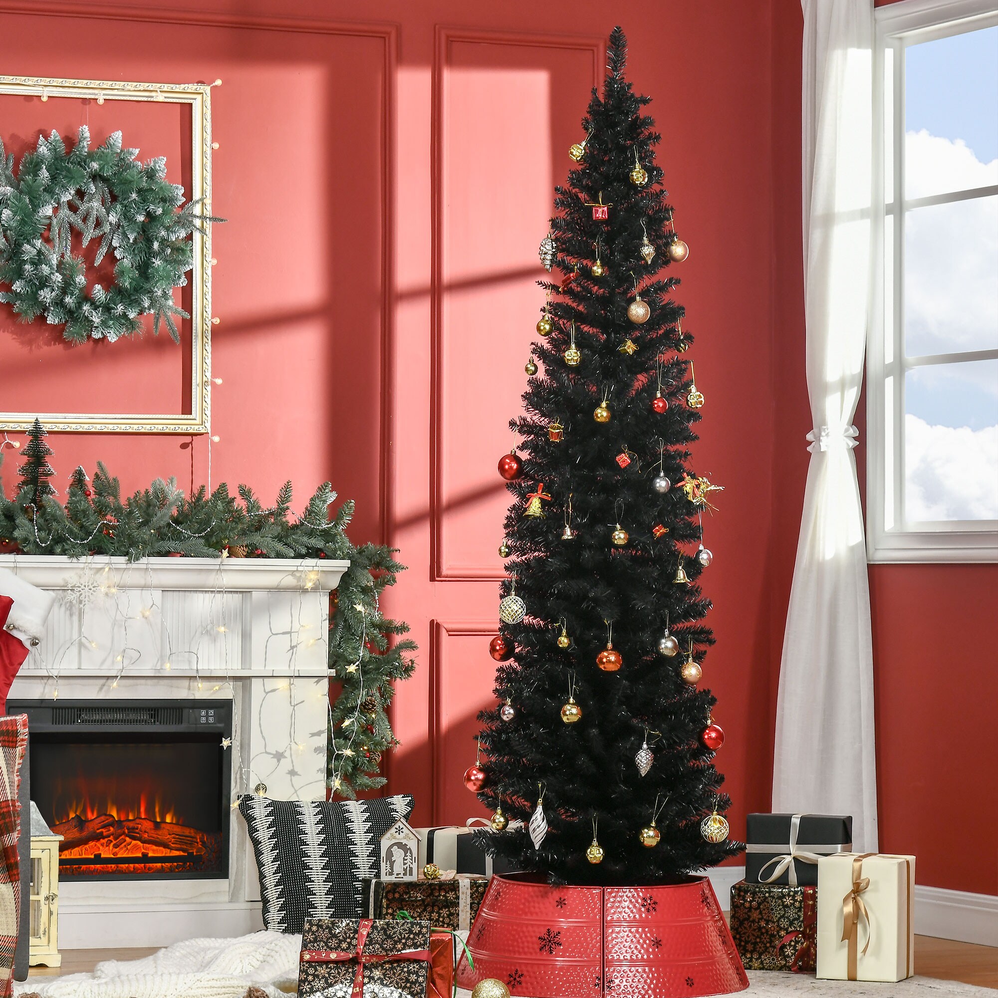 Upsimples 7FT Black Slim Pencil Artificial Christmas Tree 499 Plastic ...