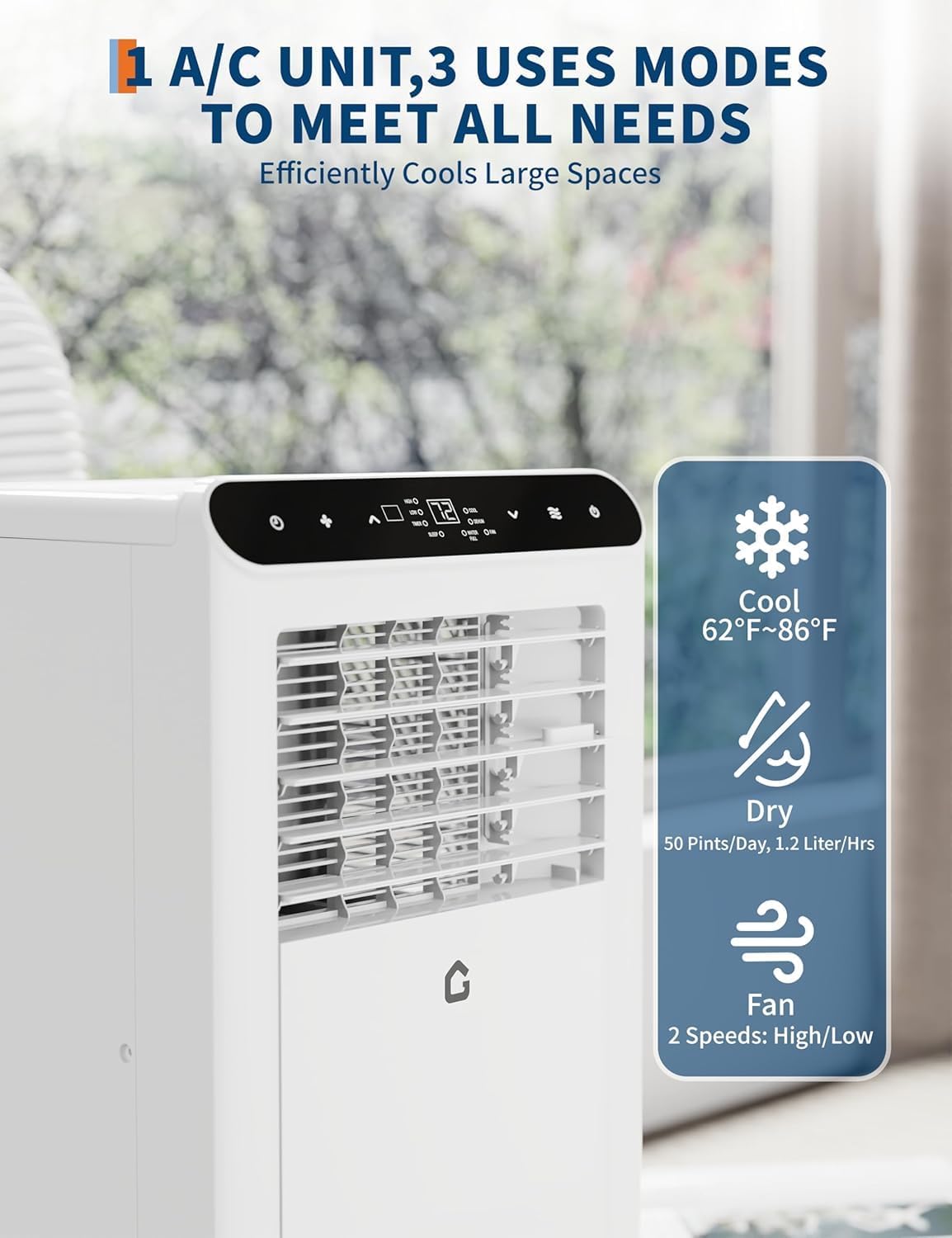 Garvee 8000 BTUs Portable Air Conditioner 3 in 1 Cooling Dehumidifier ...