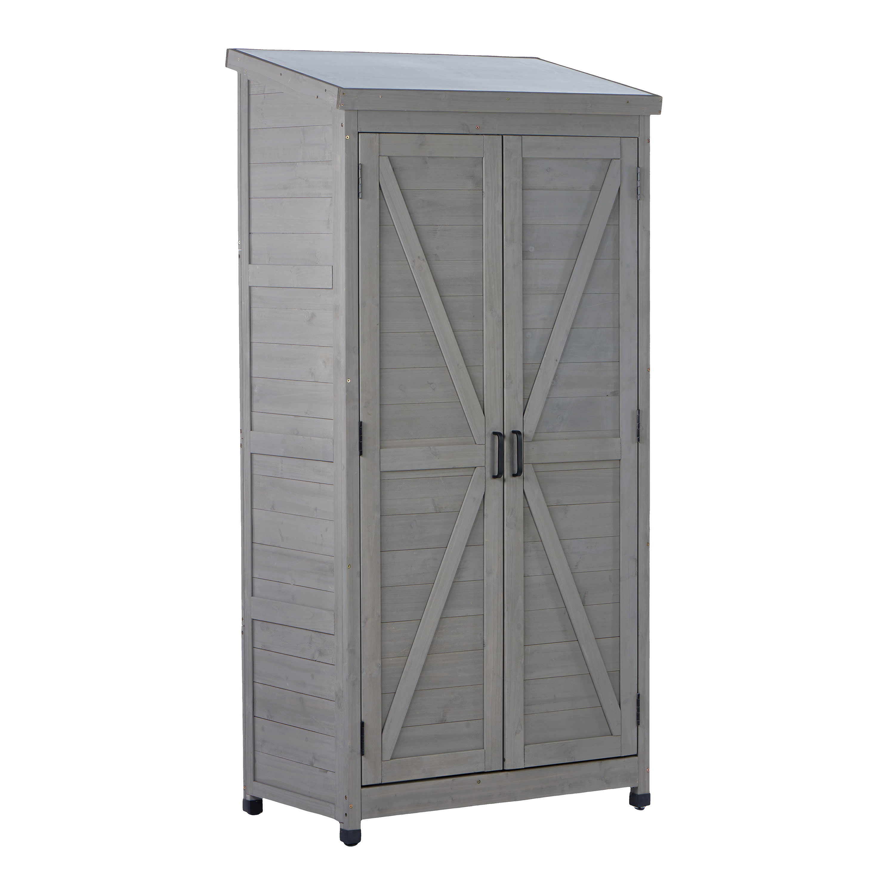 Vynxaria Outdoor Wooden Storage Shed Tall Vertical Tool Cabinet with ...