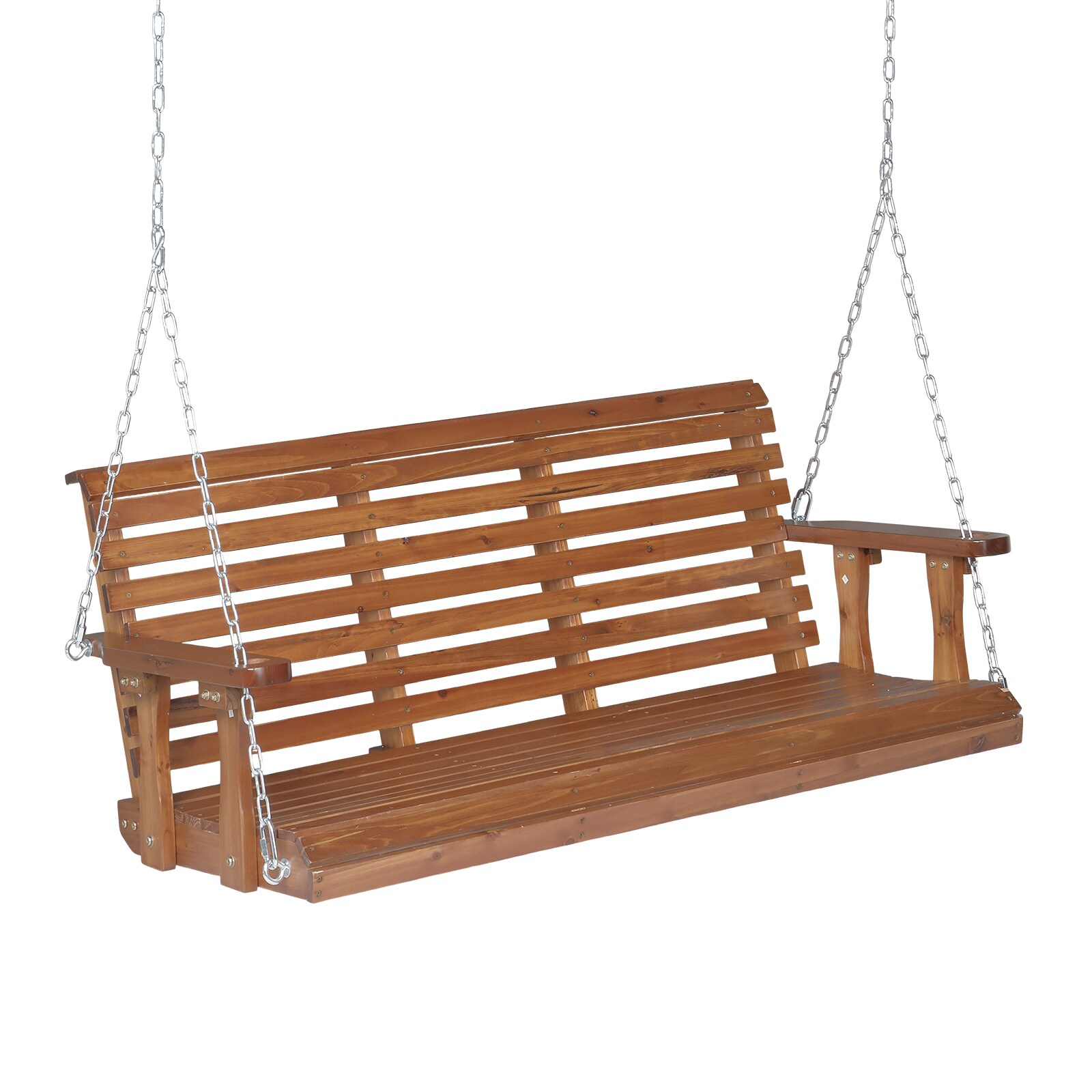 Outopee Wood Porch Swing 3 -person Brown Wood Outdoor Swing in the ...