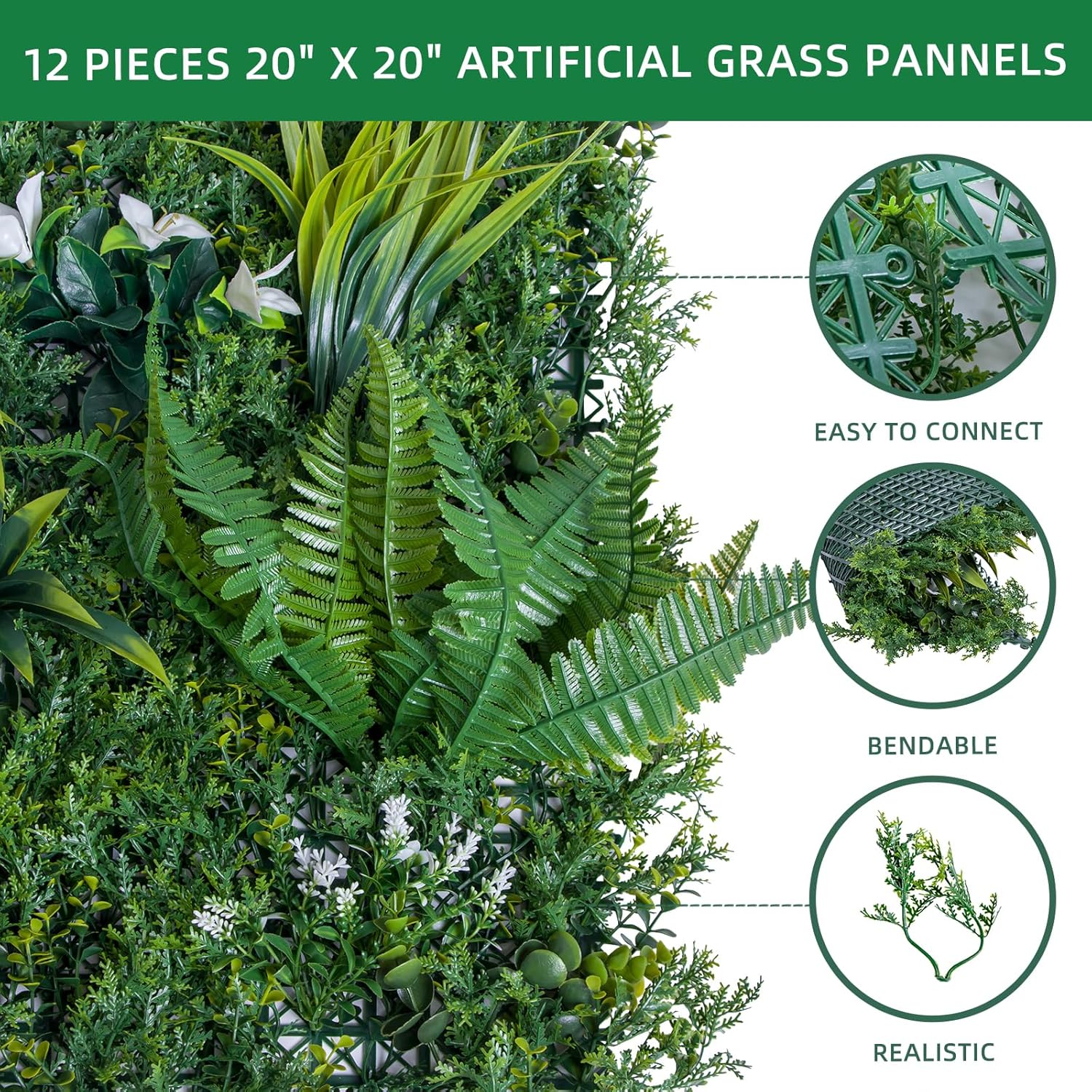 Edwards 12PC Artificial Grass Wall Panels Artificial Plant Wall Panels ...