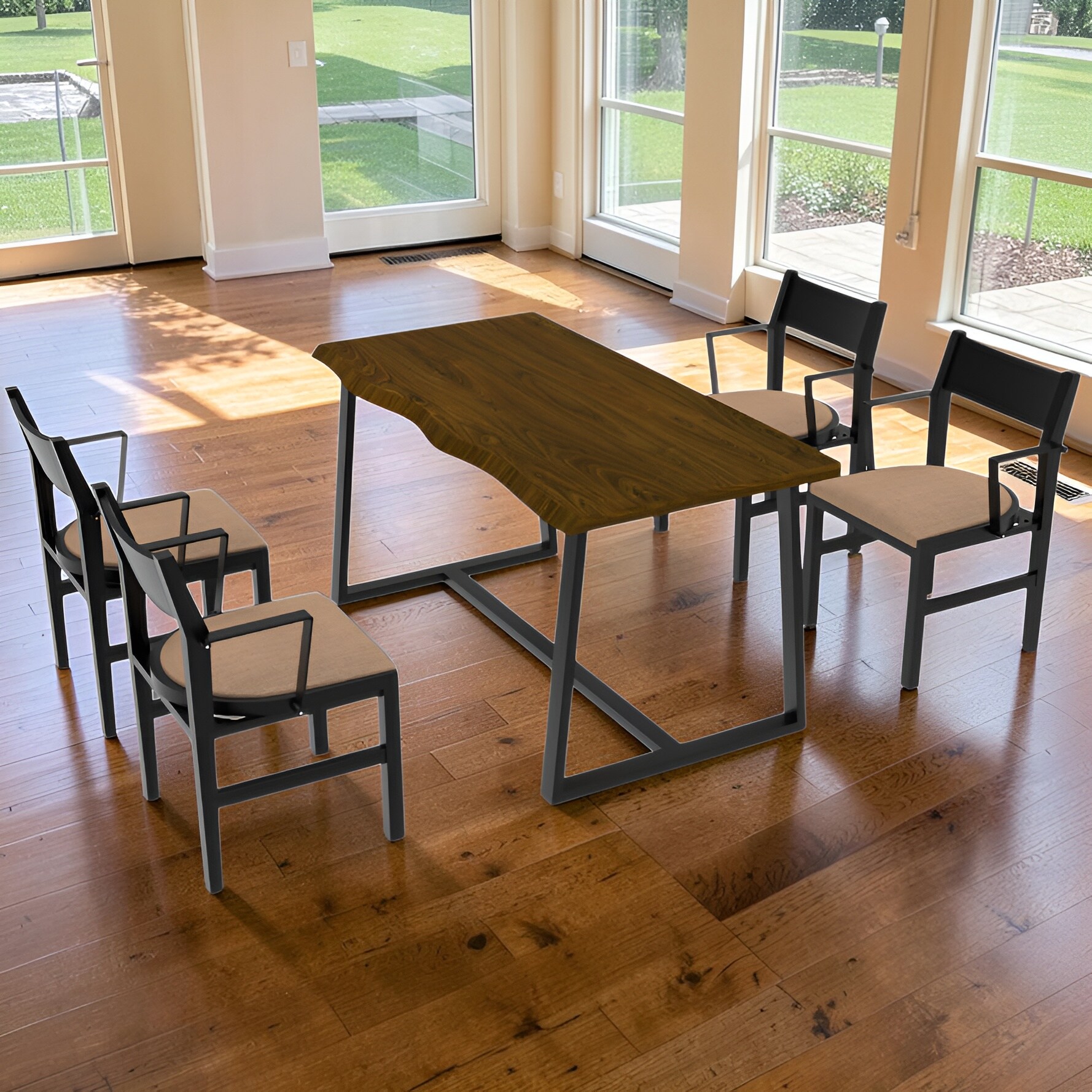 Slickblue 5 Piece Dining Room Set with Wavy Edge Rectangular Table and ...