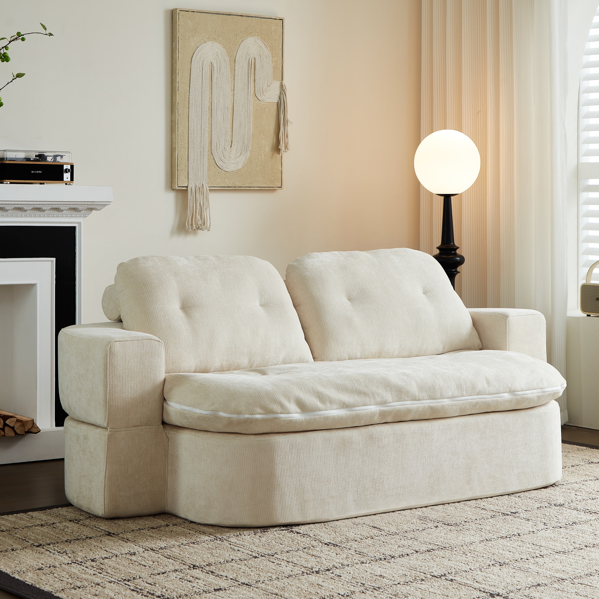 Flynama Modern Chenille Floor Sofa with 2 Pillows Convertible Foam ...