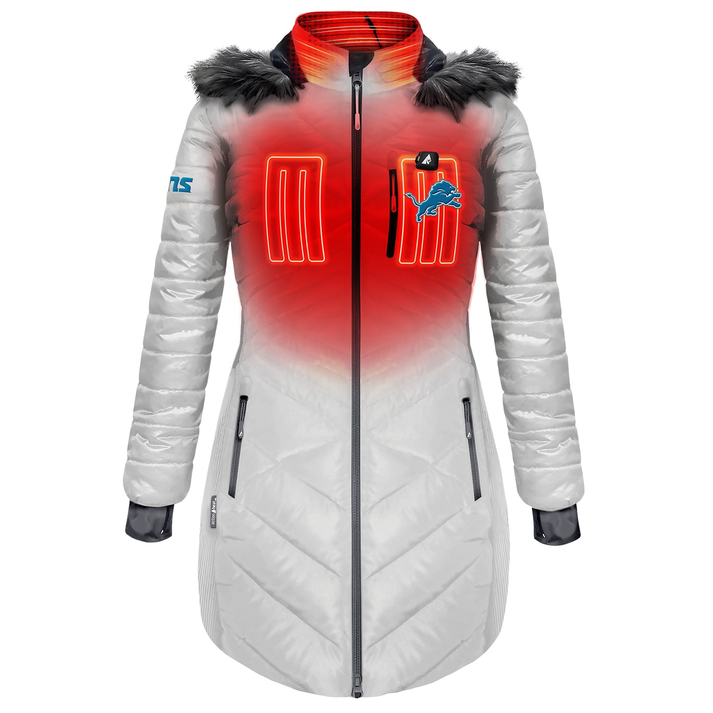 ActionHeat Detroit Lions 5V Long Puffer Battery Heated Jacket Women's ...
