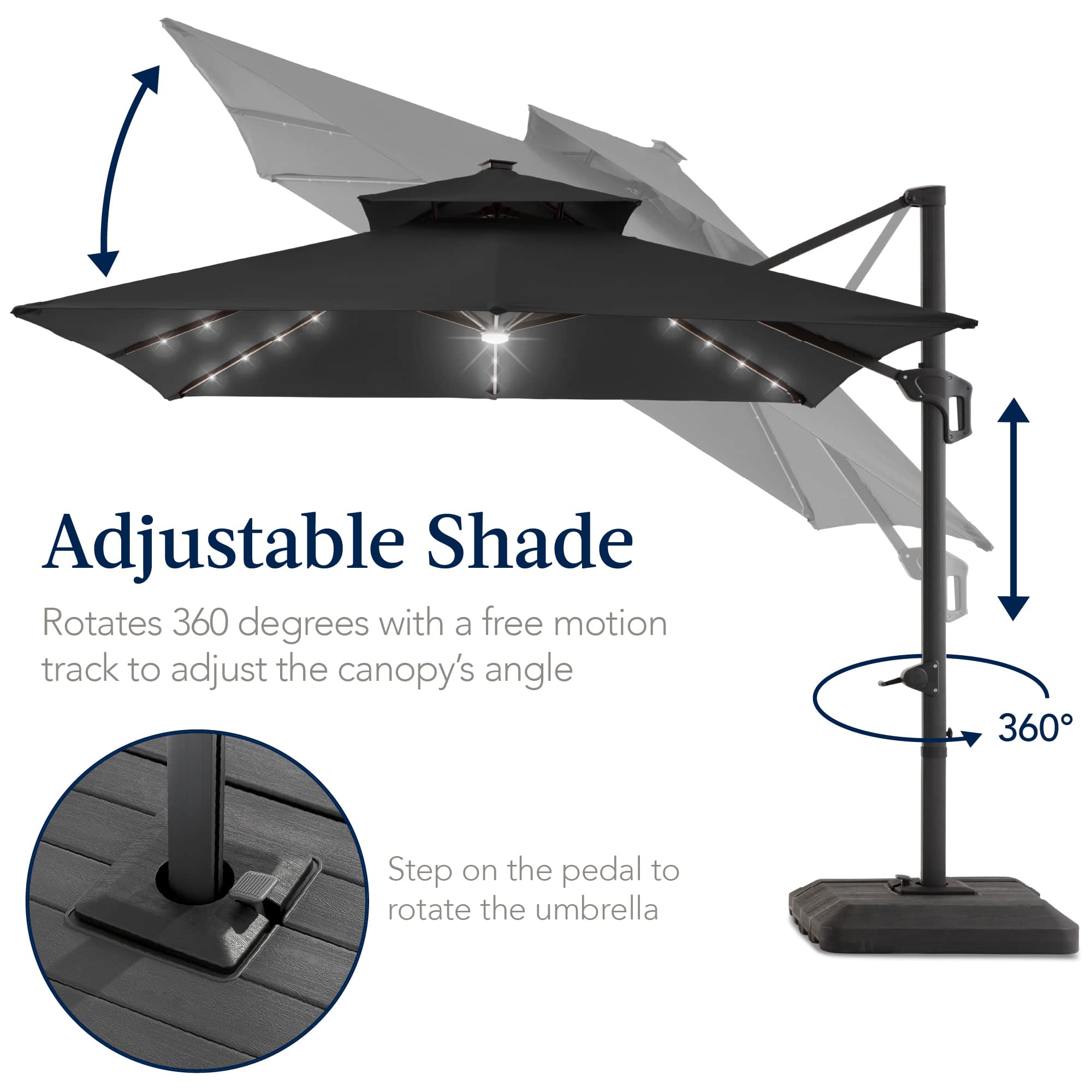 Best Choice Products 12x12ft 2-Tier Square Outdoor Solar LED Cantilever ...