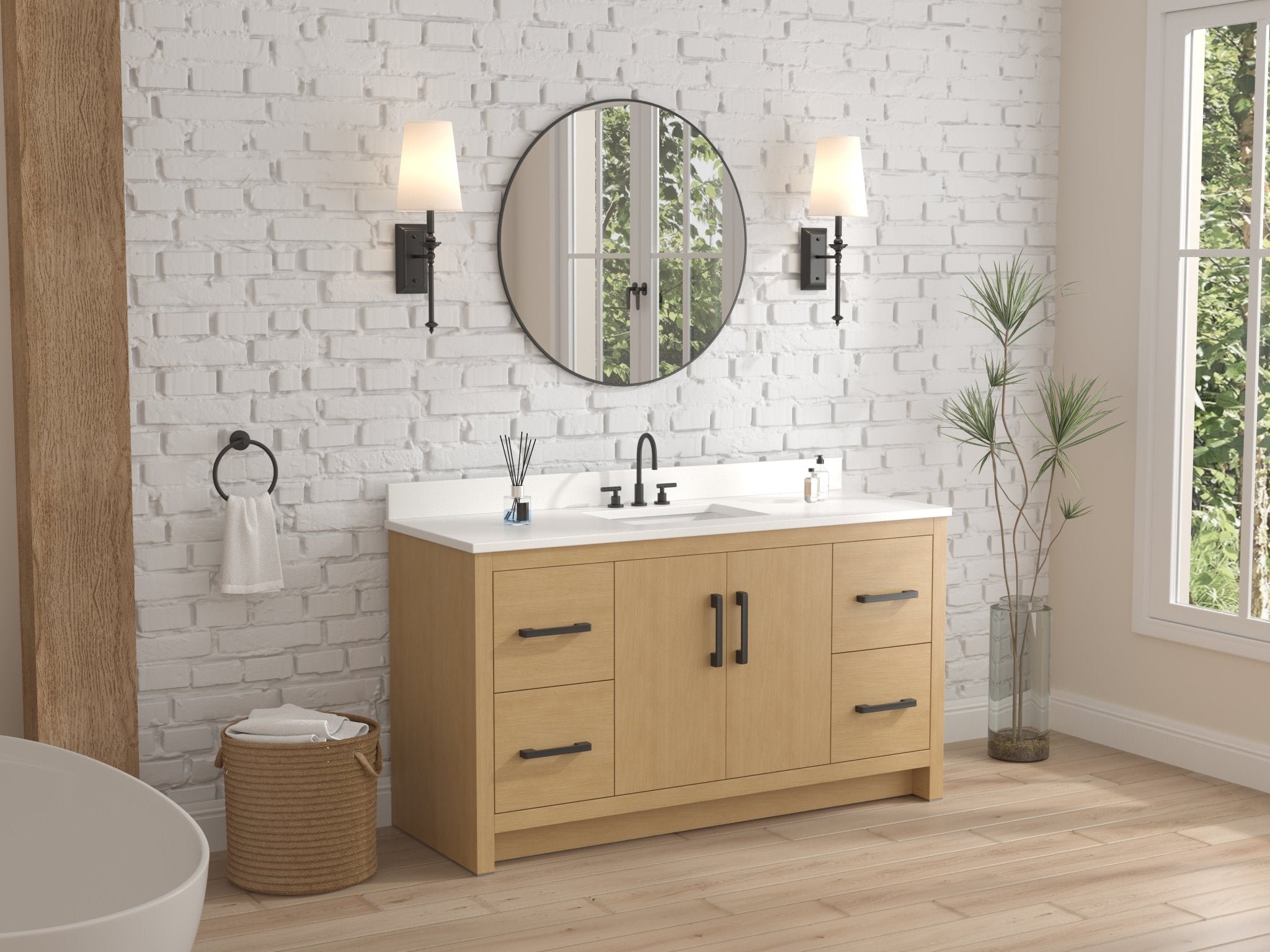 Tennant Brand 60 Inch Light Oak Sandi Single Sink Bathroom Vanity Toe ...