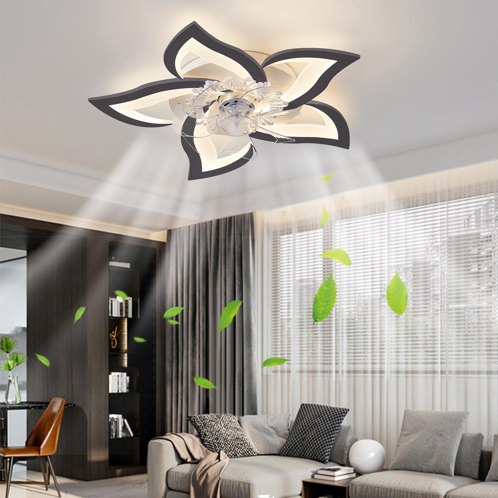 Bayfeve Flower fan 27-in Black with Transparent Blades Color-changing ...