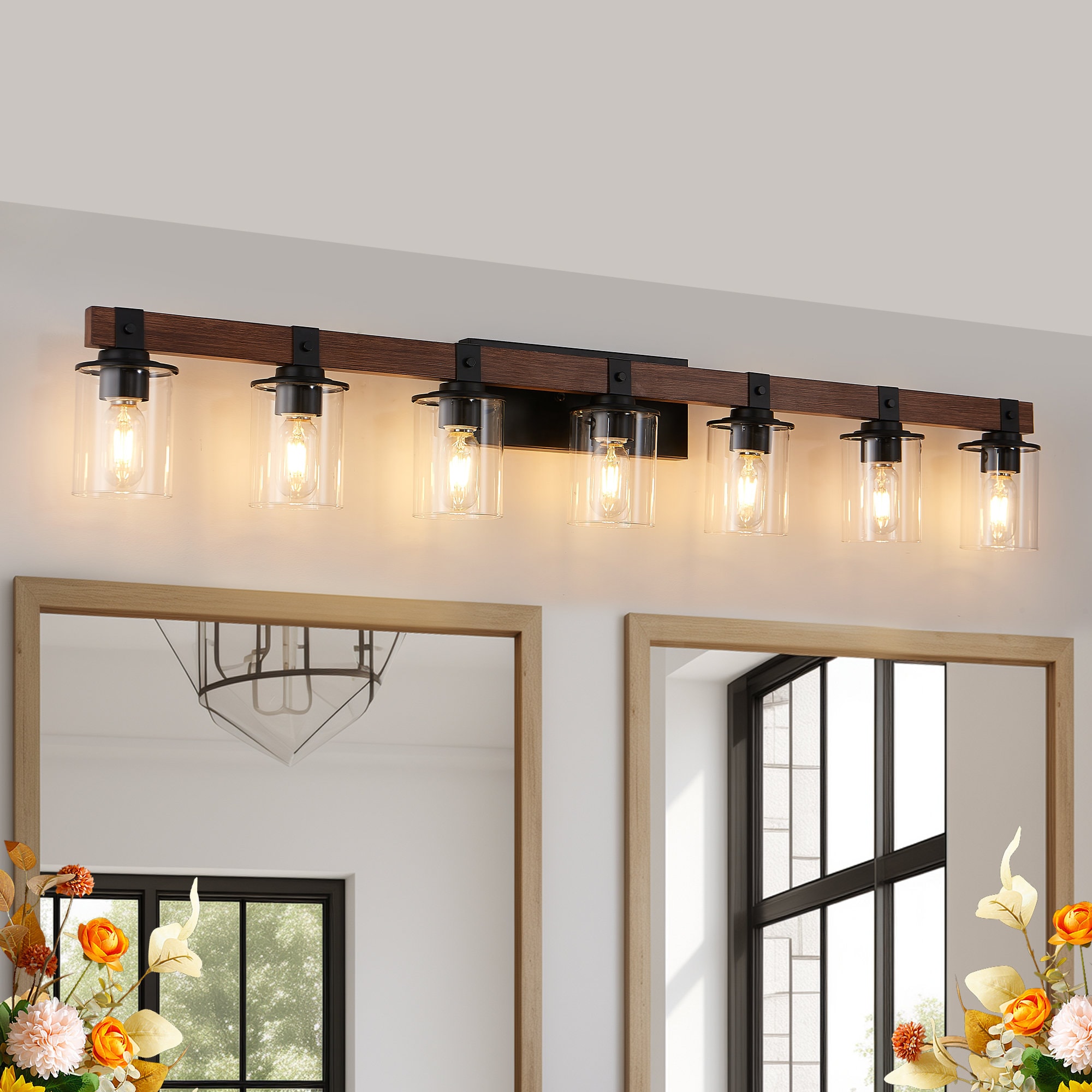 Oyezvary 50 inch Rustic 7 Light Vanity Light Industrial Bathroom Wall ...