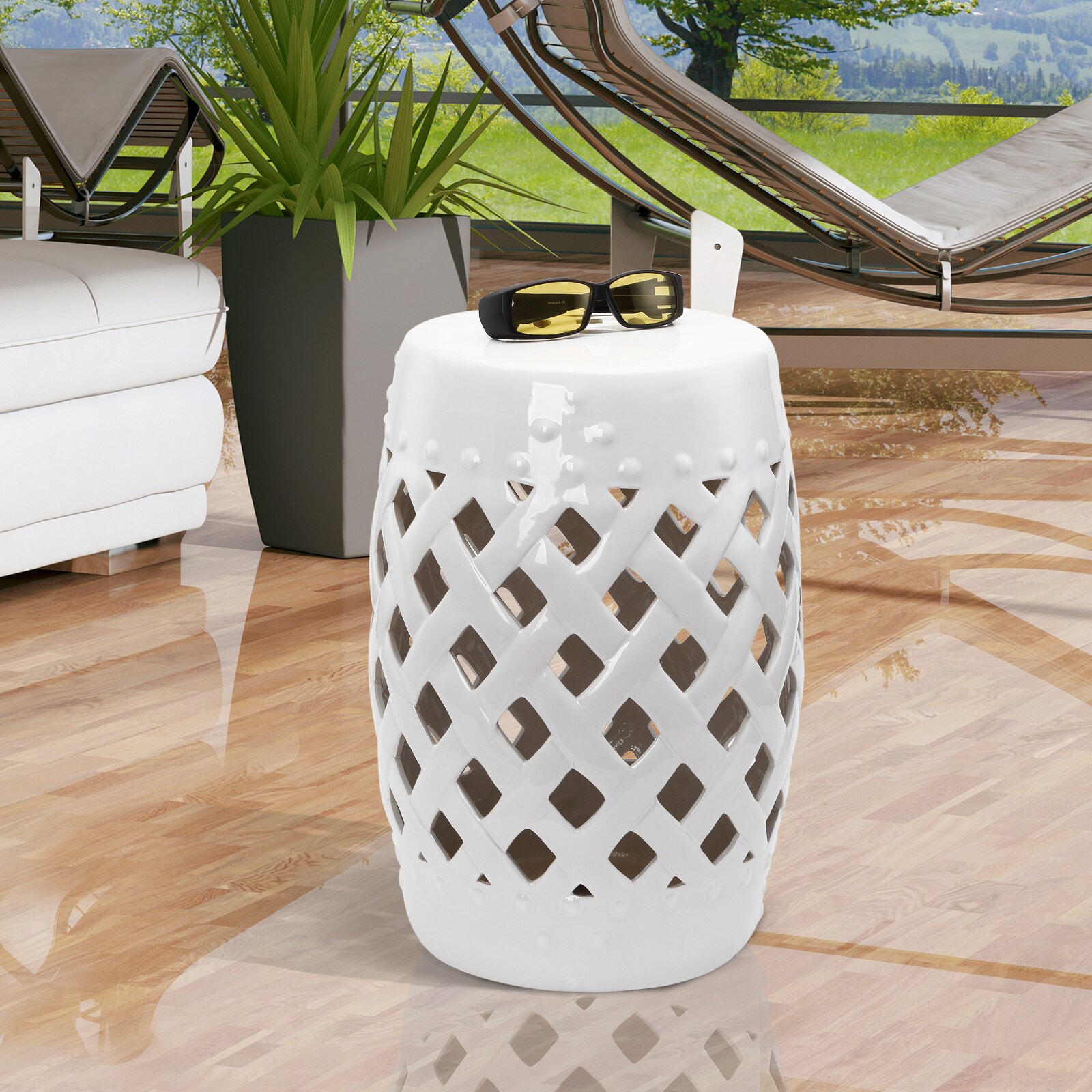 Blisstyle Outsunny 13 Inch X 18 Inch Ceramic Garden Stool with Woven ...