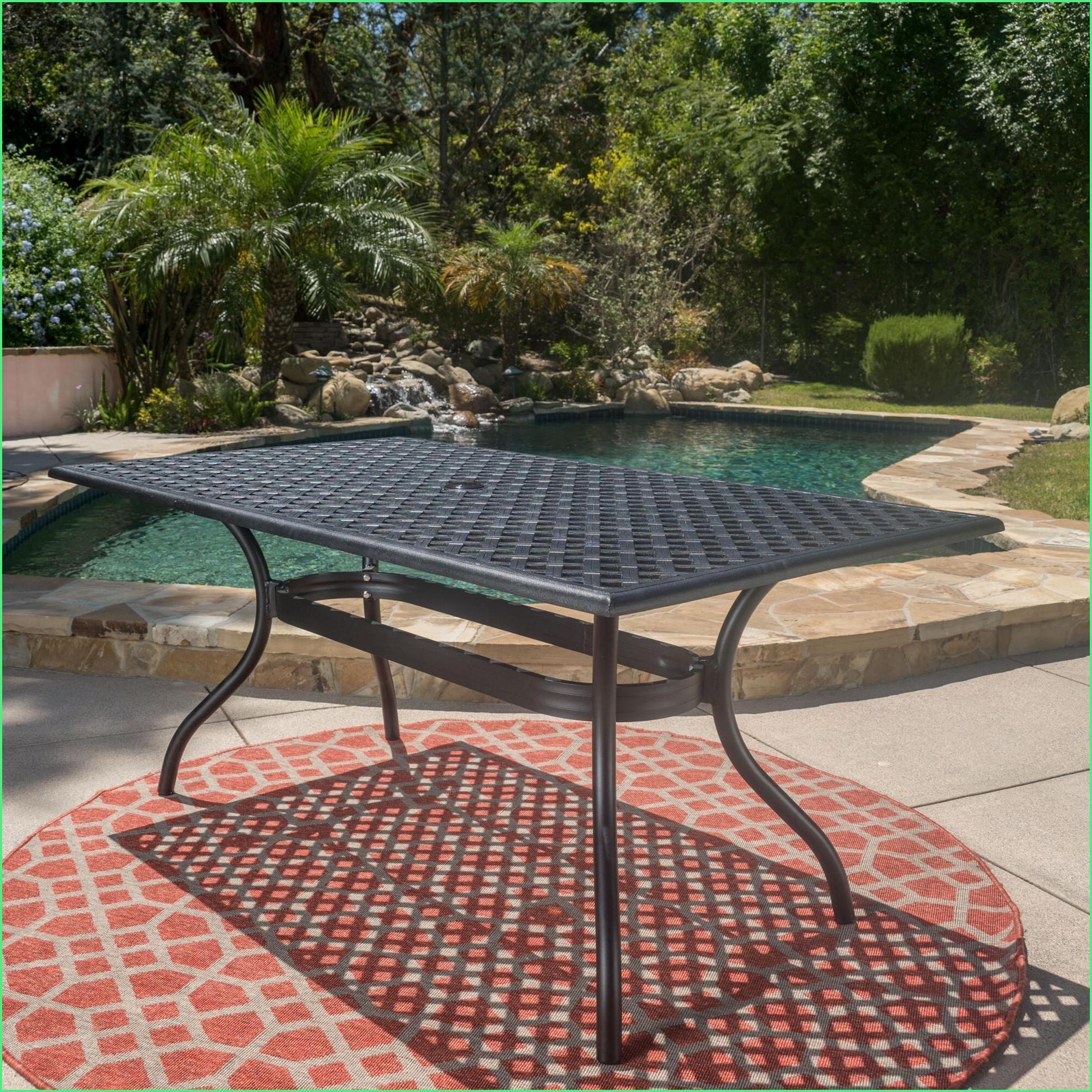Watnature Patio Dining Table Traditional Cast Aluminum with Umbrella ...