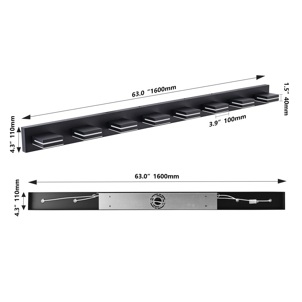 TomCare 63-in 8 Light Matte Black LED Bathroom Vanity Light with ...