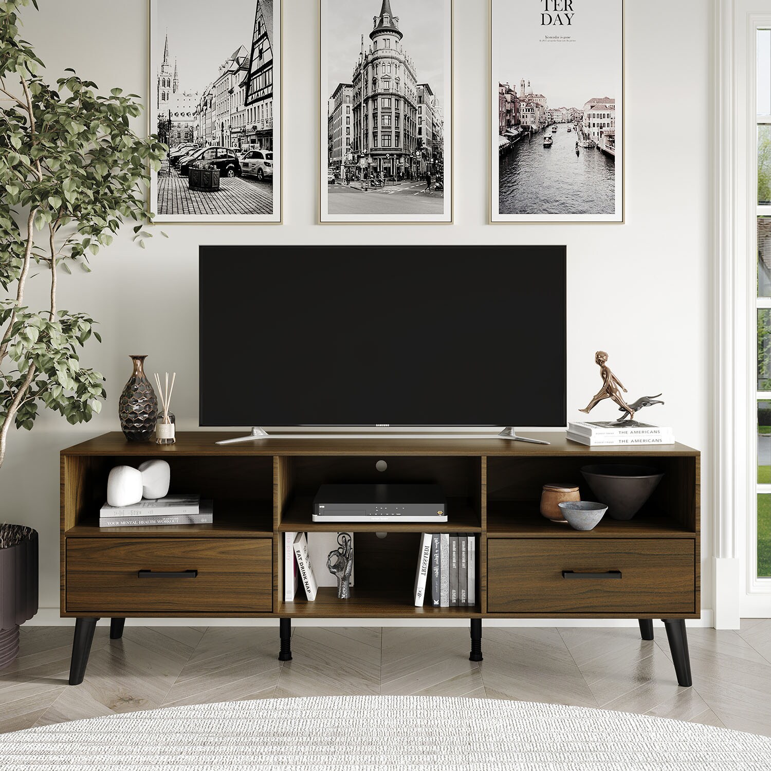 ChaletPosh Transitional Brown TV stand ( Accommodates TVs up to 60-in ...