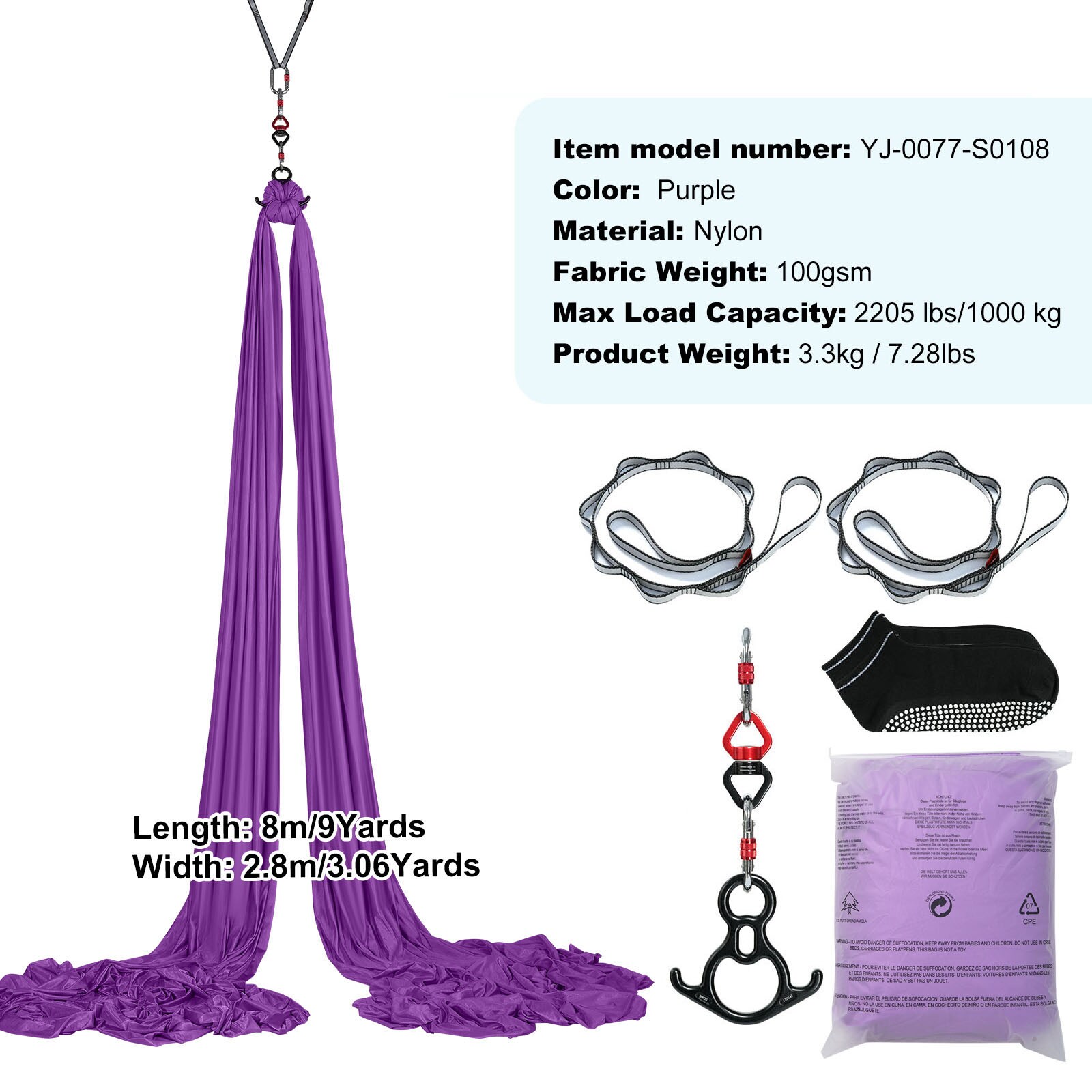 VEVOR Aerial Silk and Yoga Swing 8.7 Yards Aerial Yoga Hammock Kit with ...