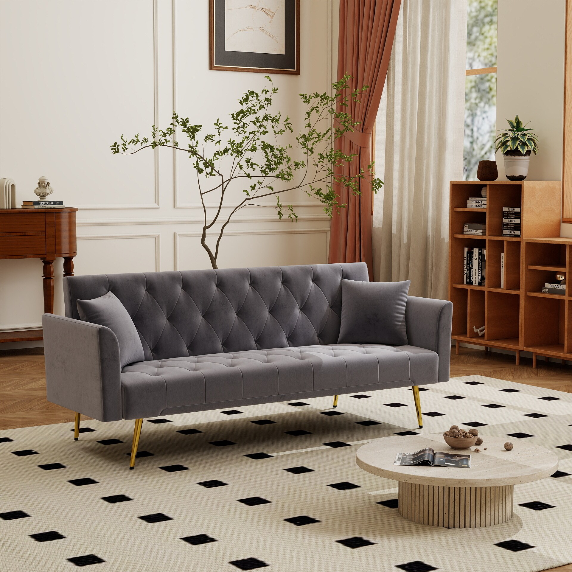 LUXEYARD Modern convertible 72 inch foldable sleeper sofa with tufted ...