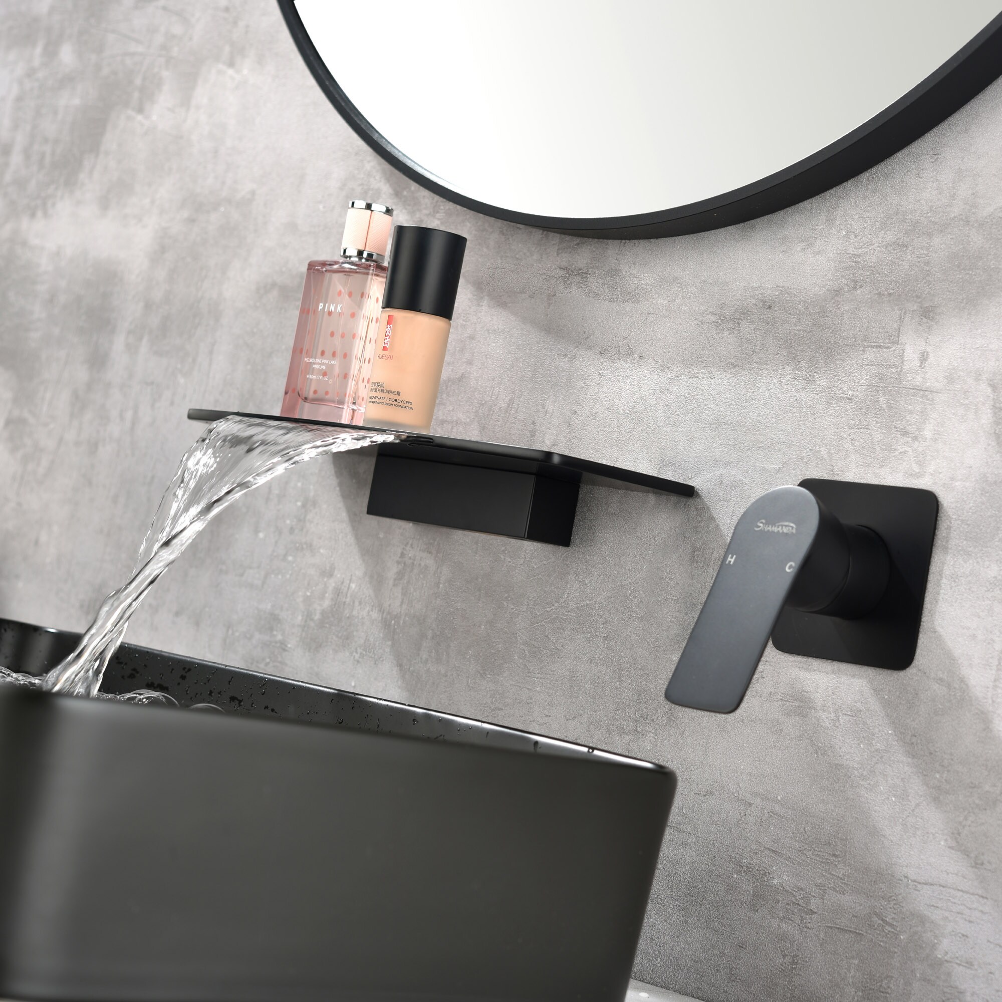 WELLFOR Matte Black 1-handle Wall-mount Waterfall Bathtub Faucet ...