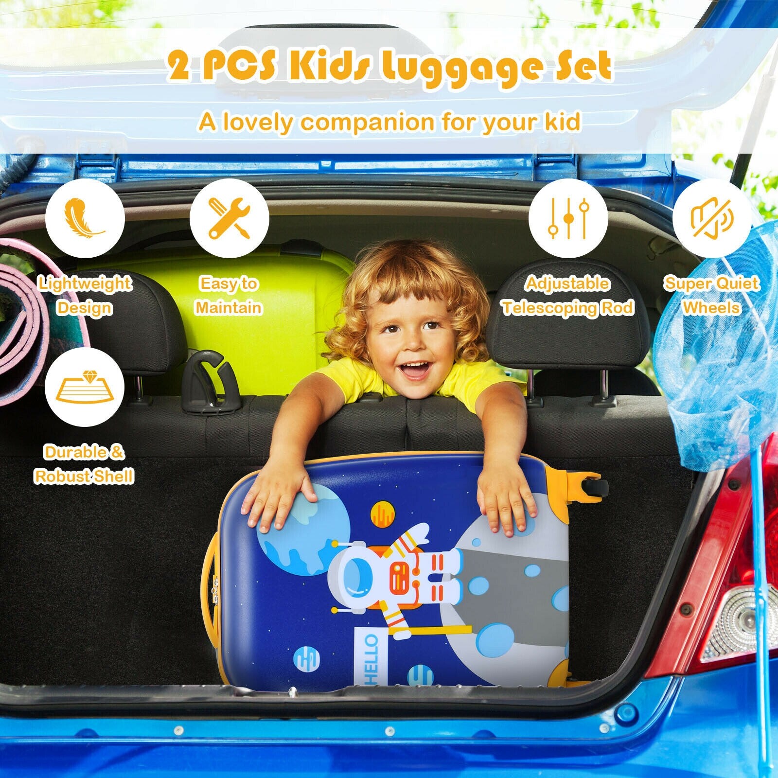 Slickblue Kids Suitcase and Backpack Set with Side Pocket - 12 x 8.5 x ...