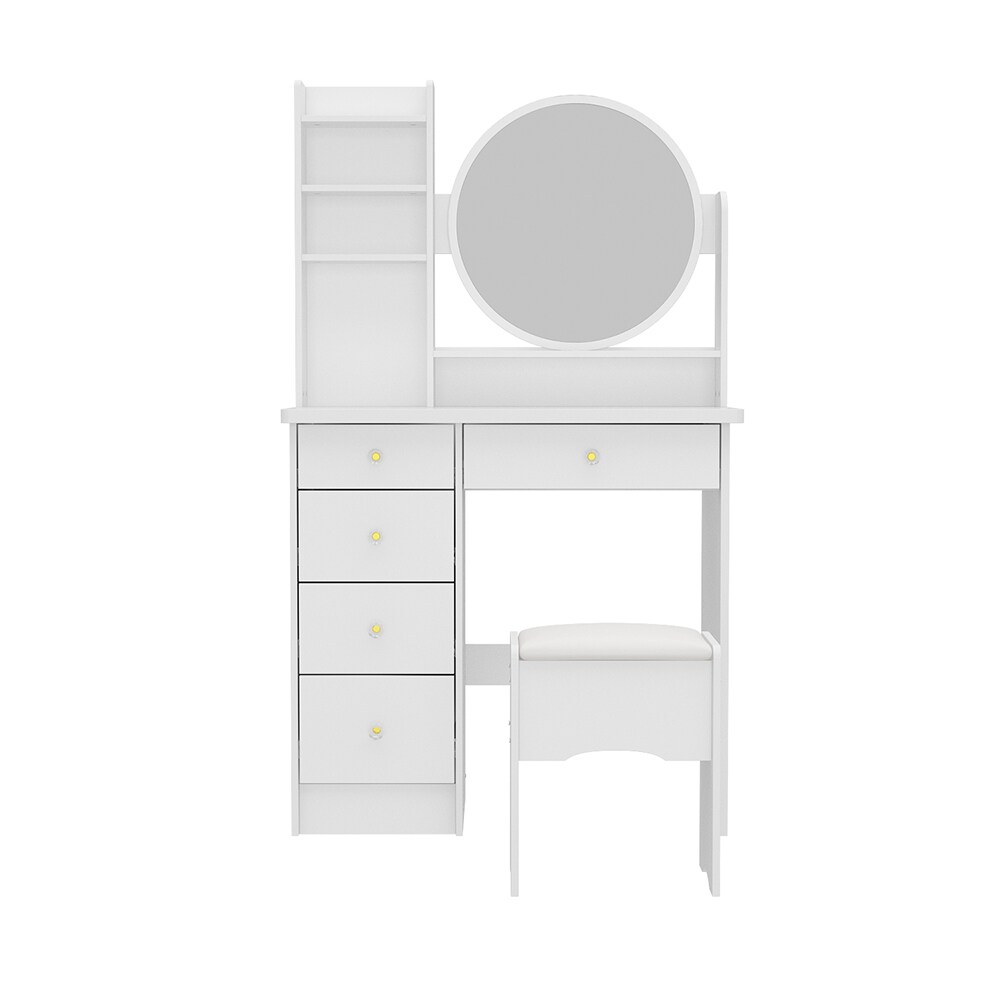 Makeup Vanity with 5 Drawers 6 Shelves Vanity Set with Mirror Stool for ...