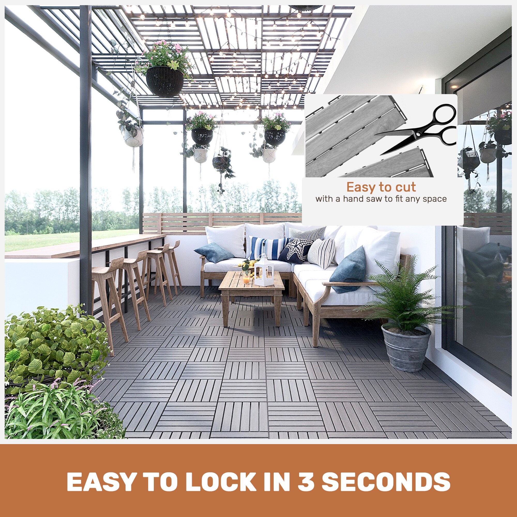 Mondawe 12-in x 12-in 10-Pack Gray Acacia Wood Interlocking Deck Tiles ...