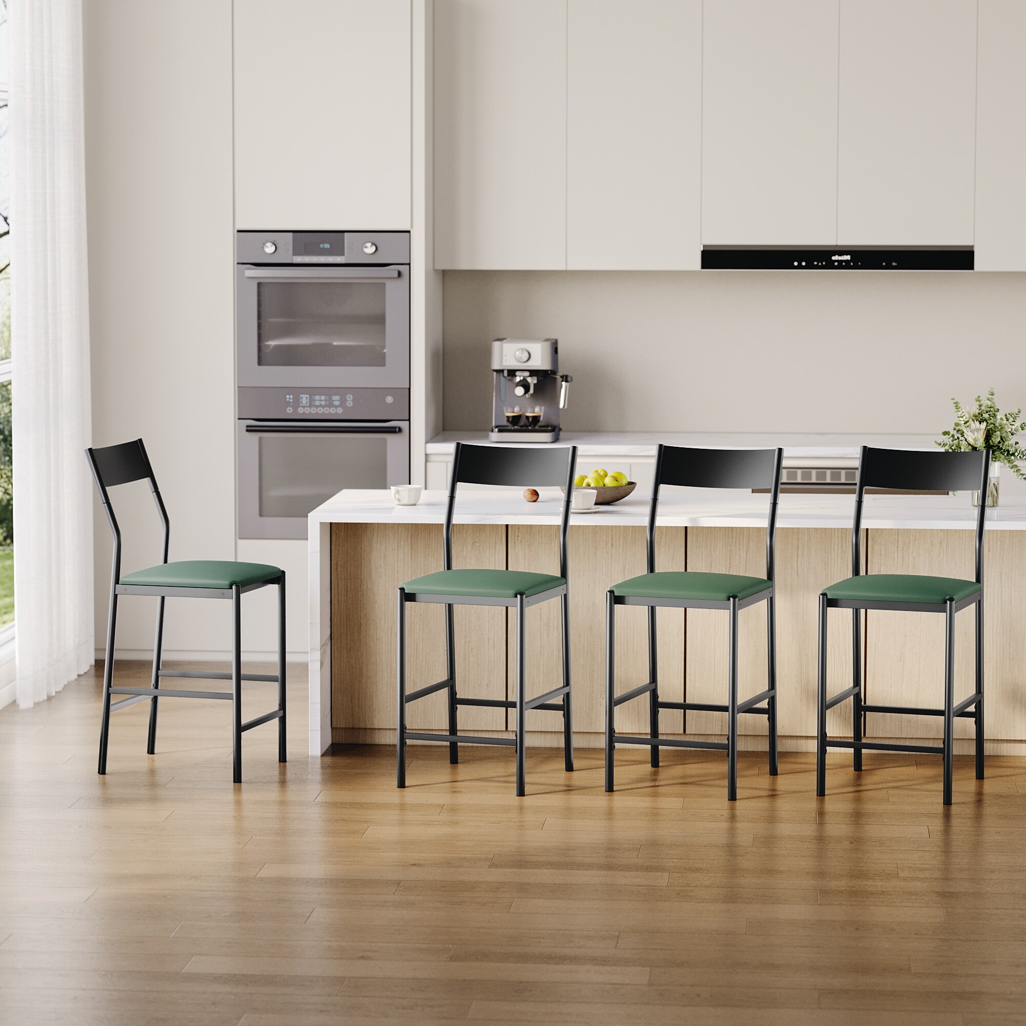 Garvee PU Leather Bar Stools Set of 4 Modern Counter Height Chairs with ...
