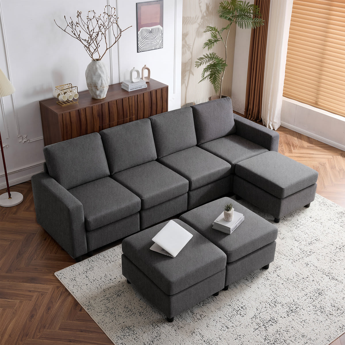 U-HOMY 7-Piece Modular Sectional Couch With Seat Storage Deep Gray in ...