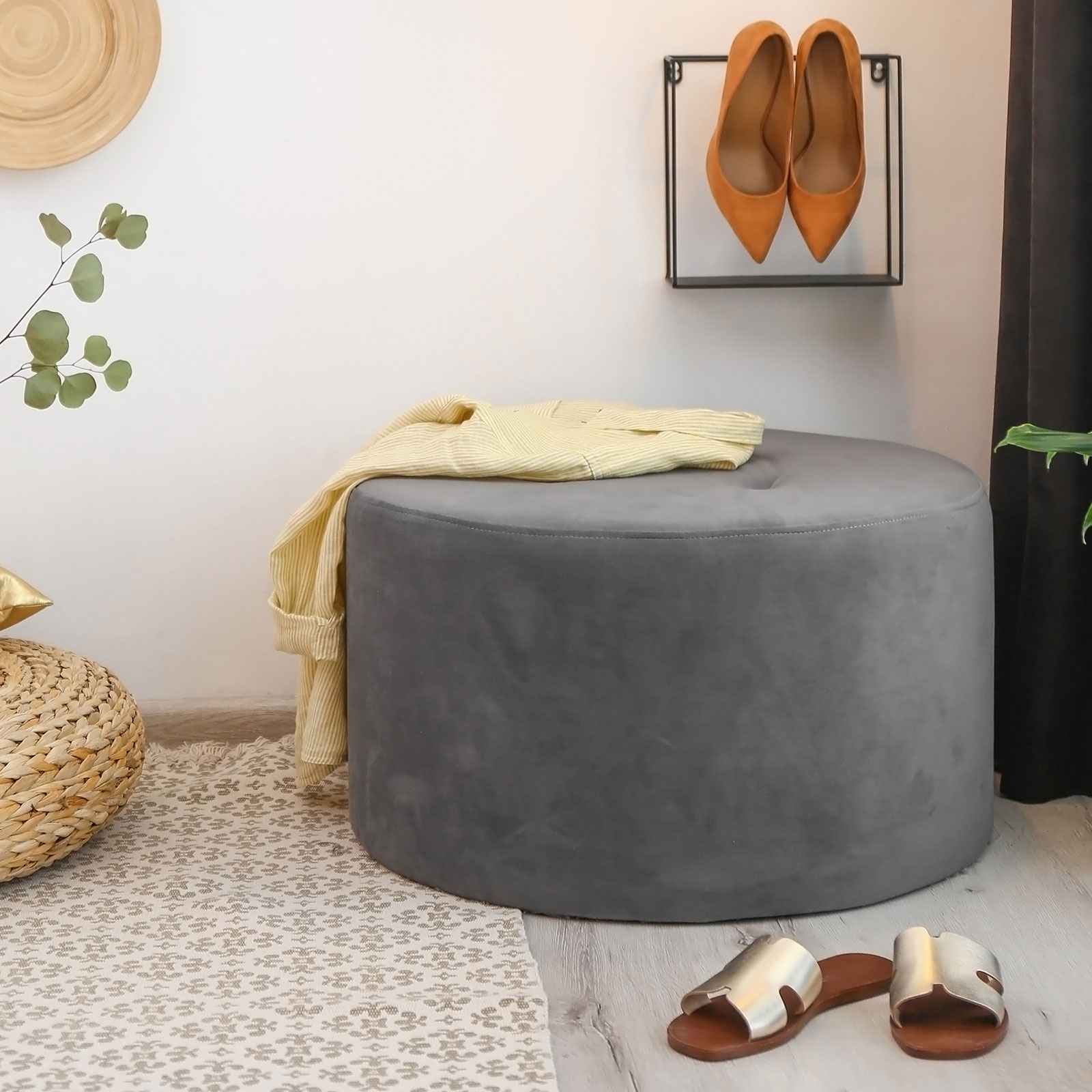 Unique Bargains Ottomen Cover Round Jacquard Ottomen Slipcover with ...