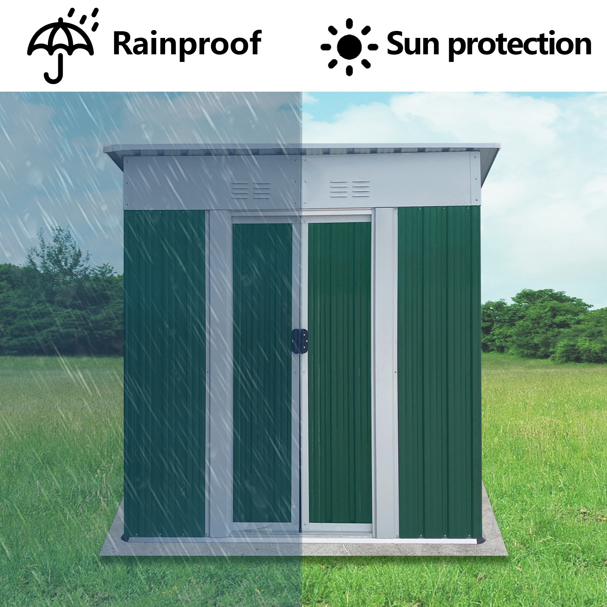 LUXEYARD 5X3FT Small Mini Outdoor Storage Sheds Pent Roof Green ...