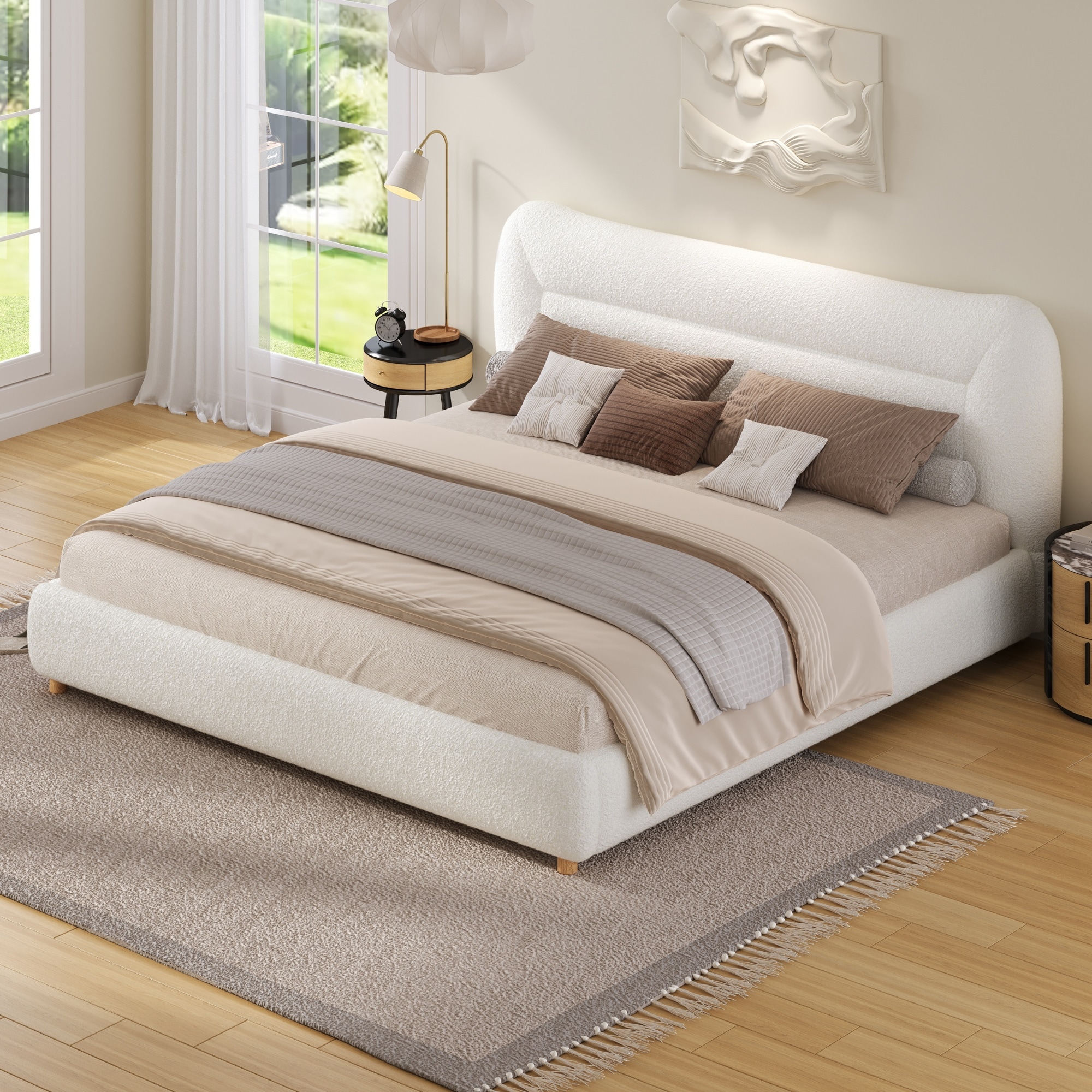 Christopher Knight Home Cream Queen Minimalist Curved Headboard Teddy ...